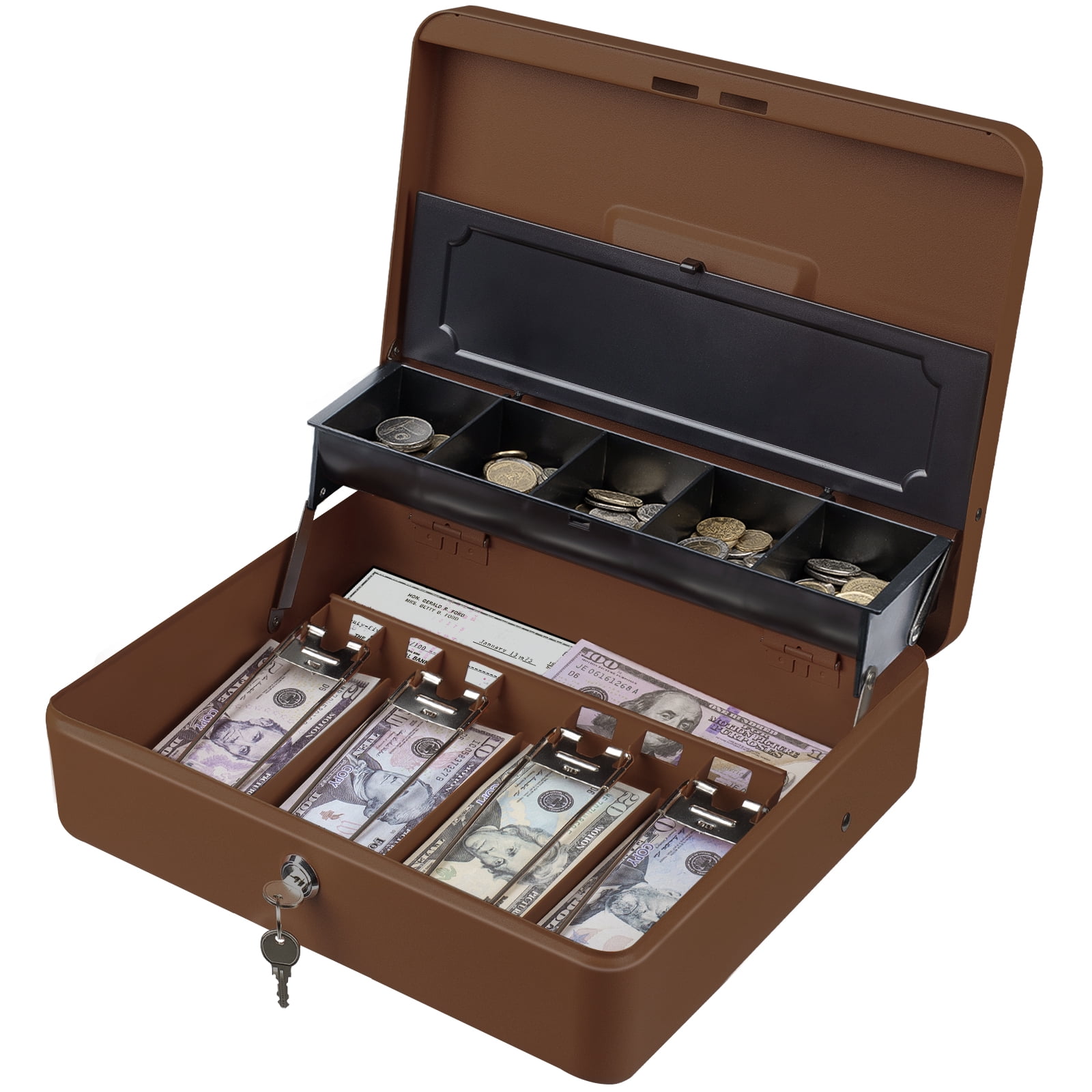 Tera Cash Box with Key-Lock - Large Security Money Box with Metal Tray ...