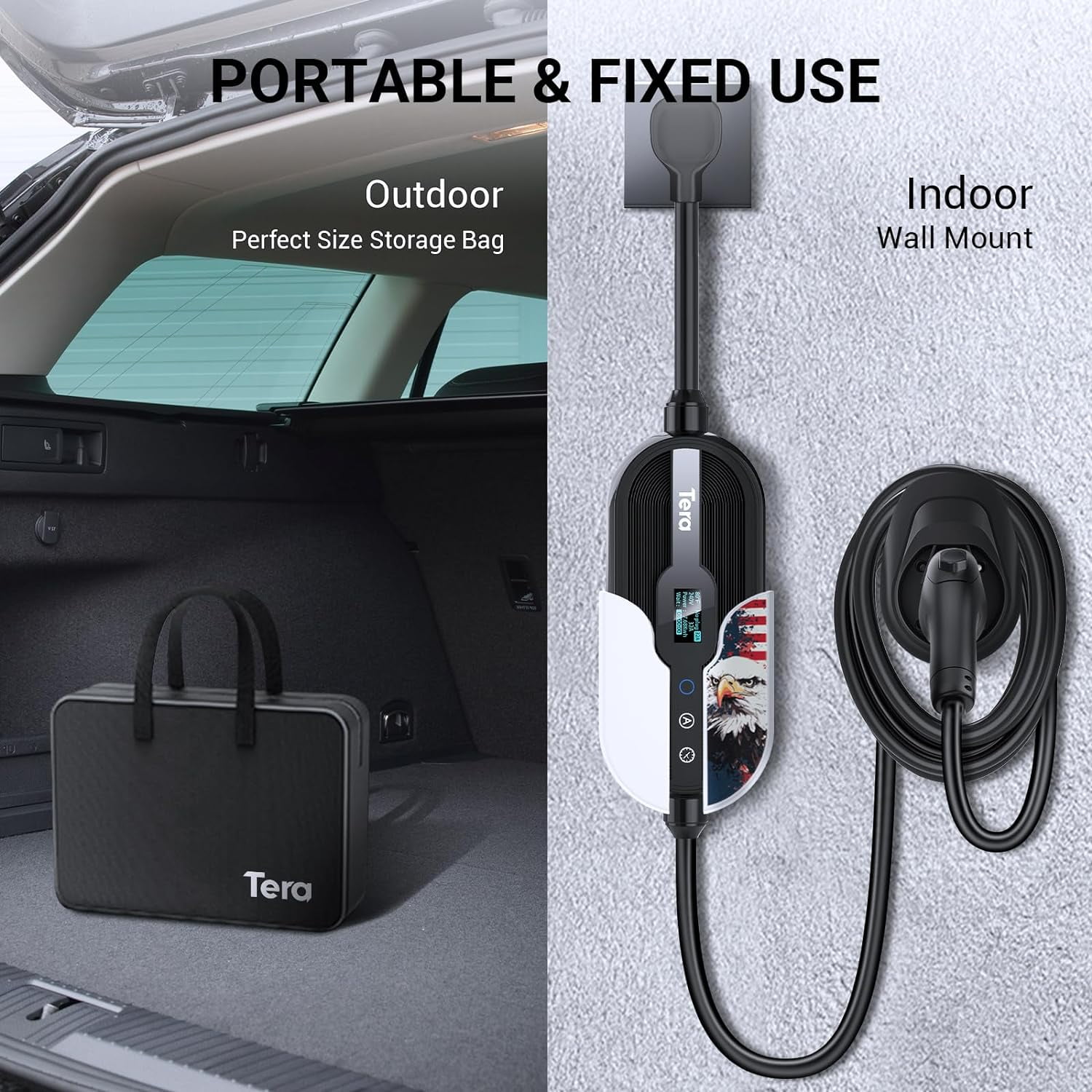 Tera Electric Vehicle Charger for J1772: Tesla EV Level 1 & 2 Portable ...