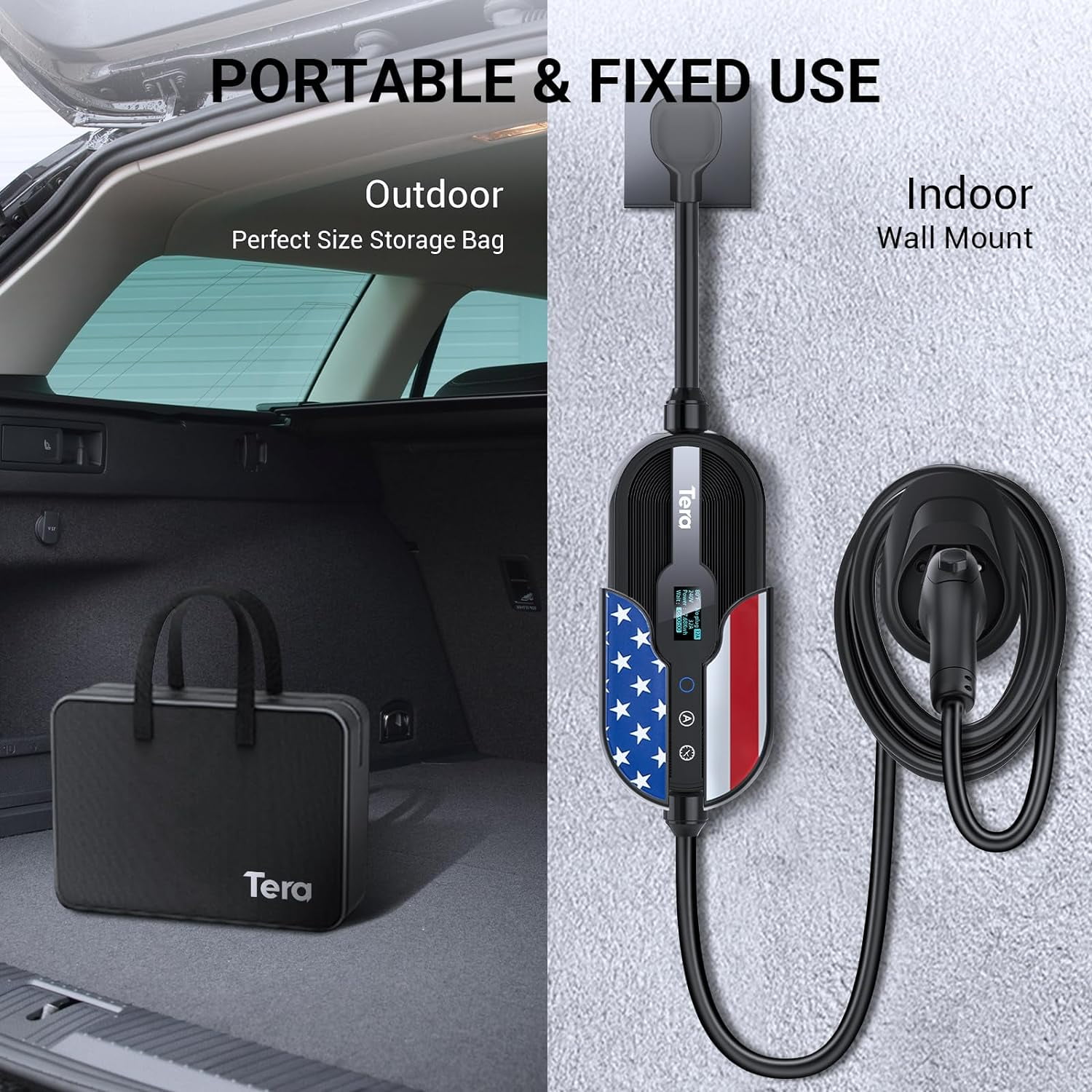 Tera Electric Vehicle Charger Portable: for Tesla J1772 EV Level 1 & 2 ...