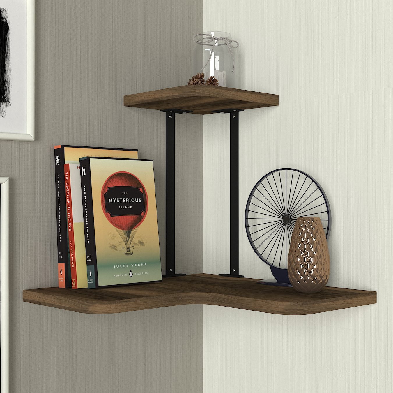 Tera Home - Agora - Walnut, Black Wall Shelf - Walmart.com