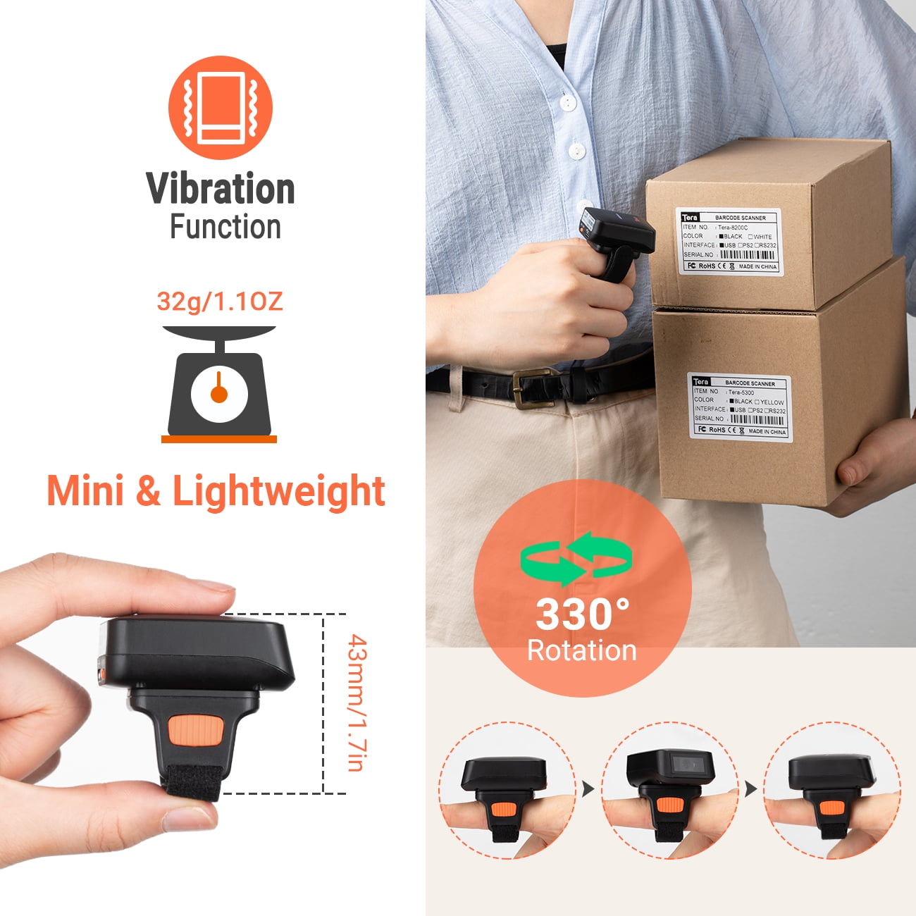 Tera Wireless Ring Portable Barcode Scanner Wearable Finger Reader Mini ...