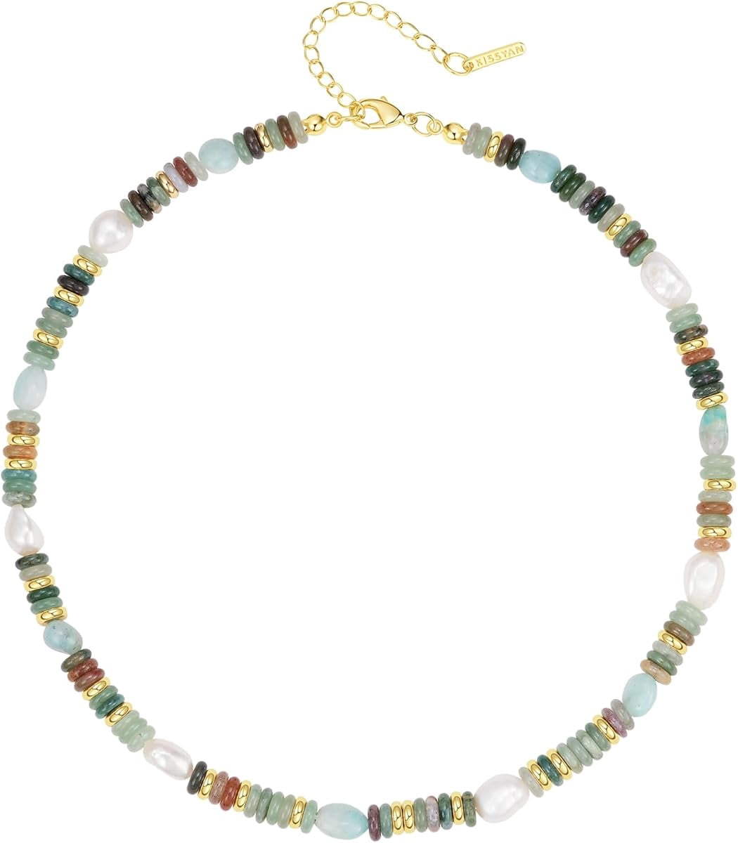 Terandius Beaded Gemstone Necklace for Women, Colorful Boho Bead Choker ...