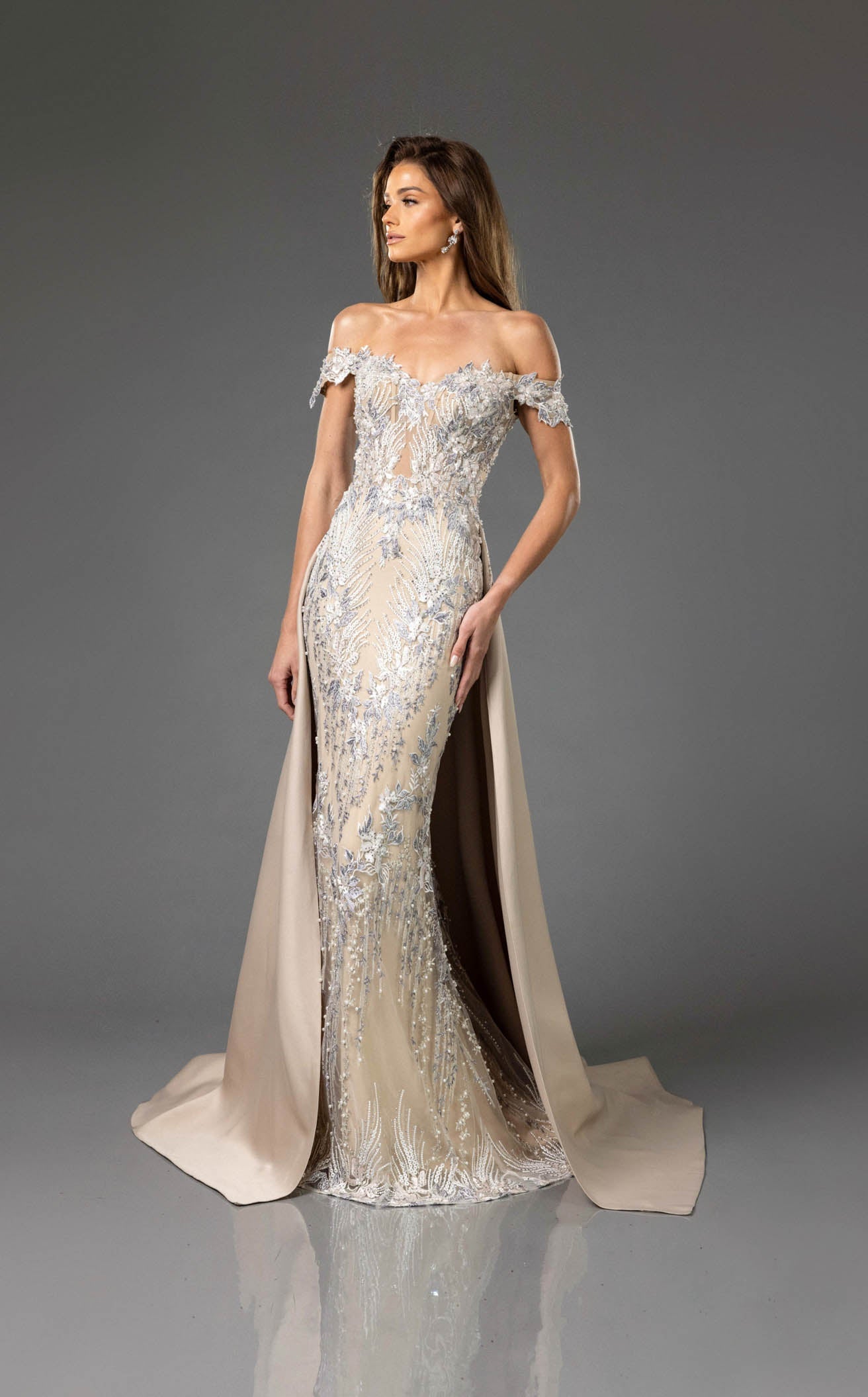 Terani Couture 251E3233 Champagne Goldish Beige Off the Shoulder Prom ...