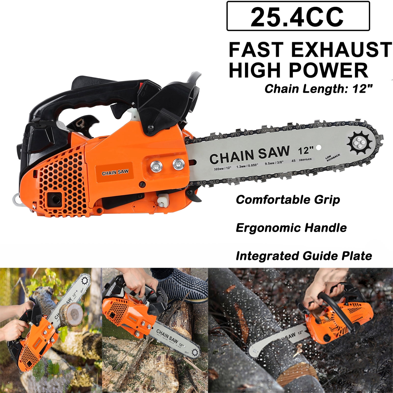 Tereitr 25.4cc Gas Chainsaw, 12-Inch 2-Stroke Handheld Chainsaw ...