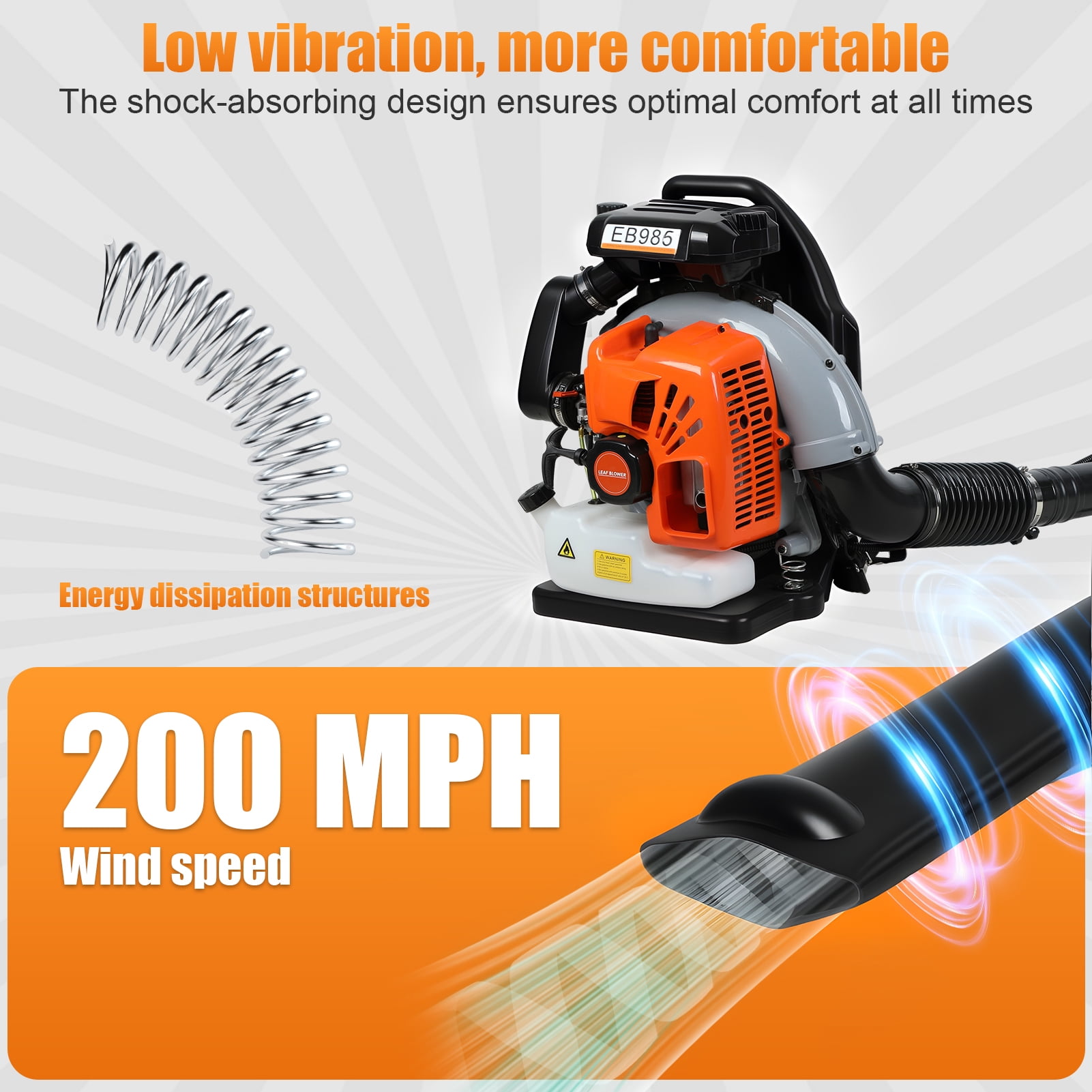 Tereitr 65cc 2-Stroke Backpack Leaf Blower, 200MPH Strong Wind Blower ...