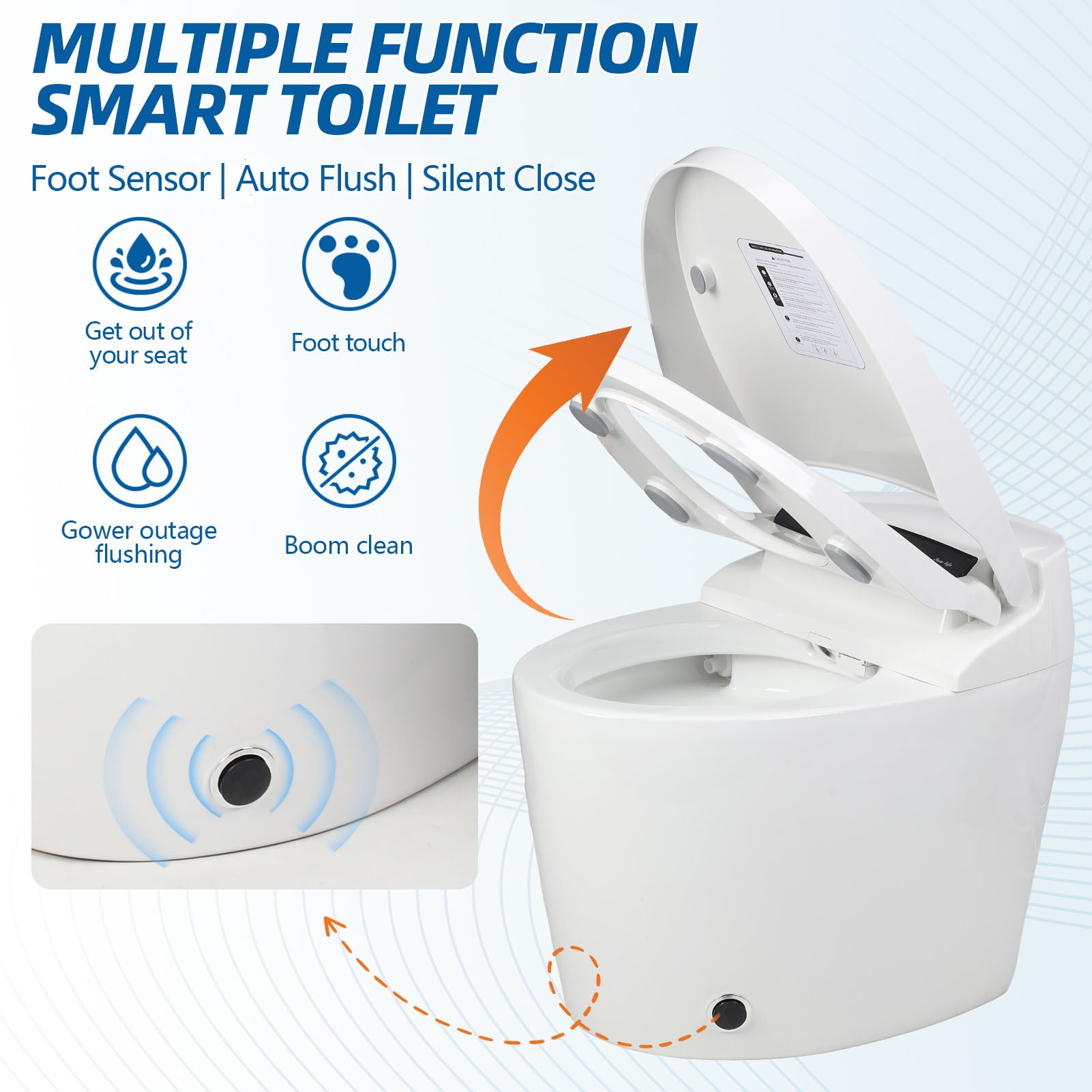Tereitr Automatic Flush One Piece Bidet Toilet, Remote Control/Side ...