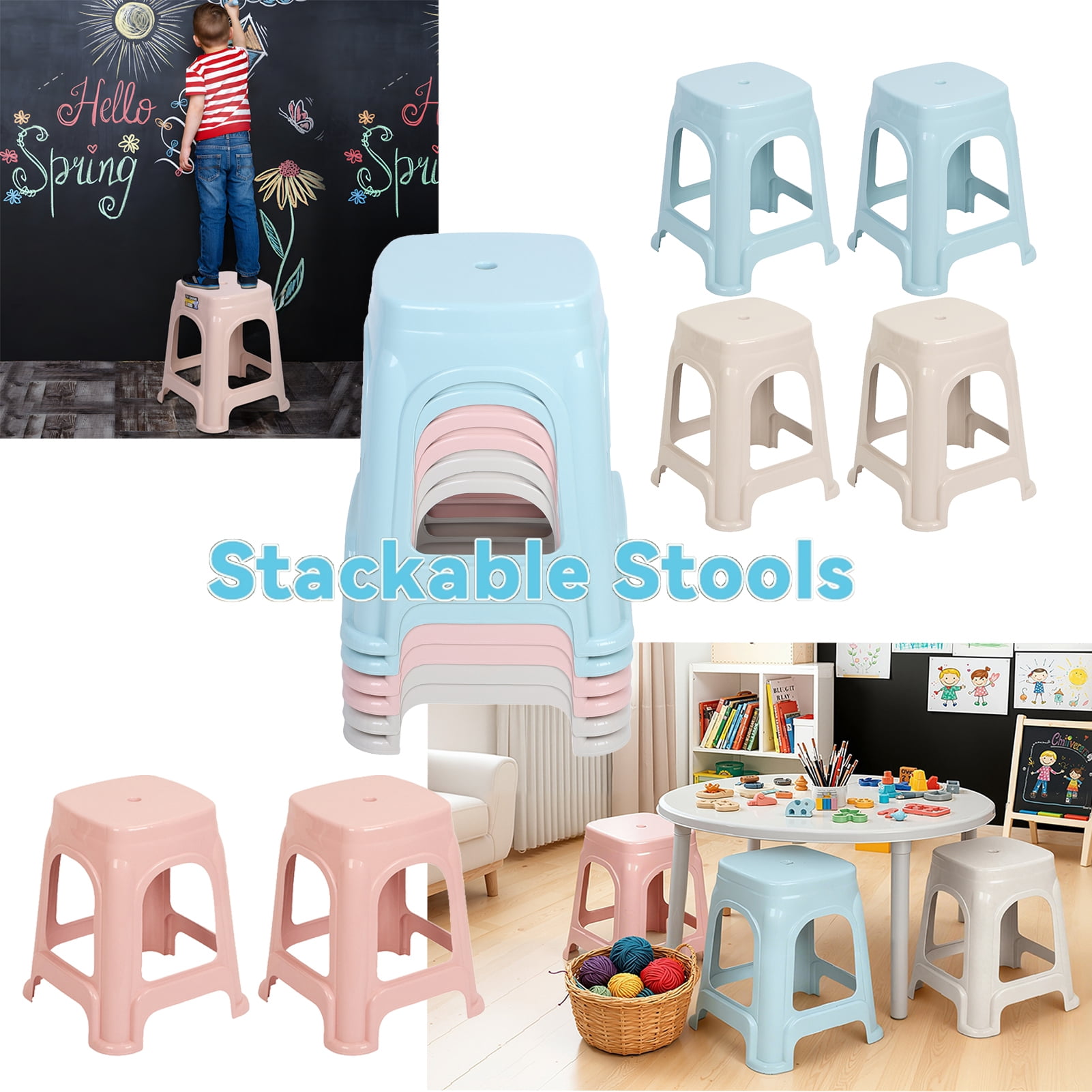 Tereitr Plastic Stools, Stackable Classroom Stools 6 Pack, Chairs for ...