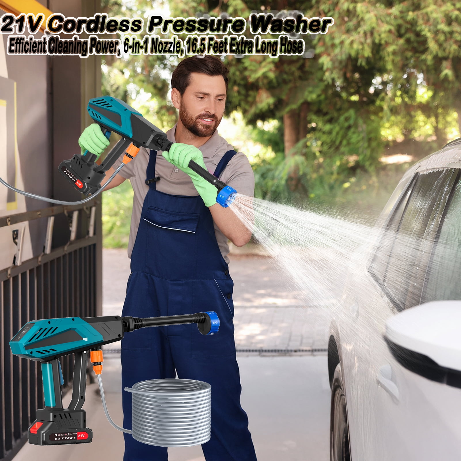 Tereitr Portable Power Washer, Cordless Pressure Washer Battery Powered ...