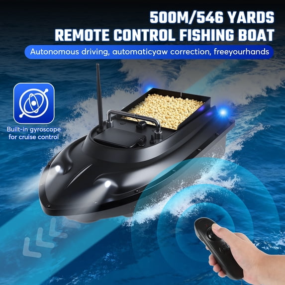 Tereitr RC Bait Boat with LED Light for Surf Fishing, 546-Yard Range ...