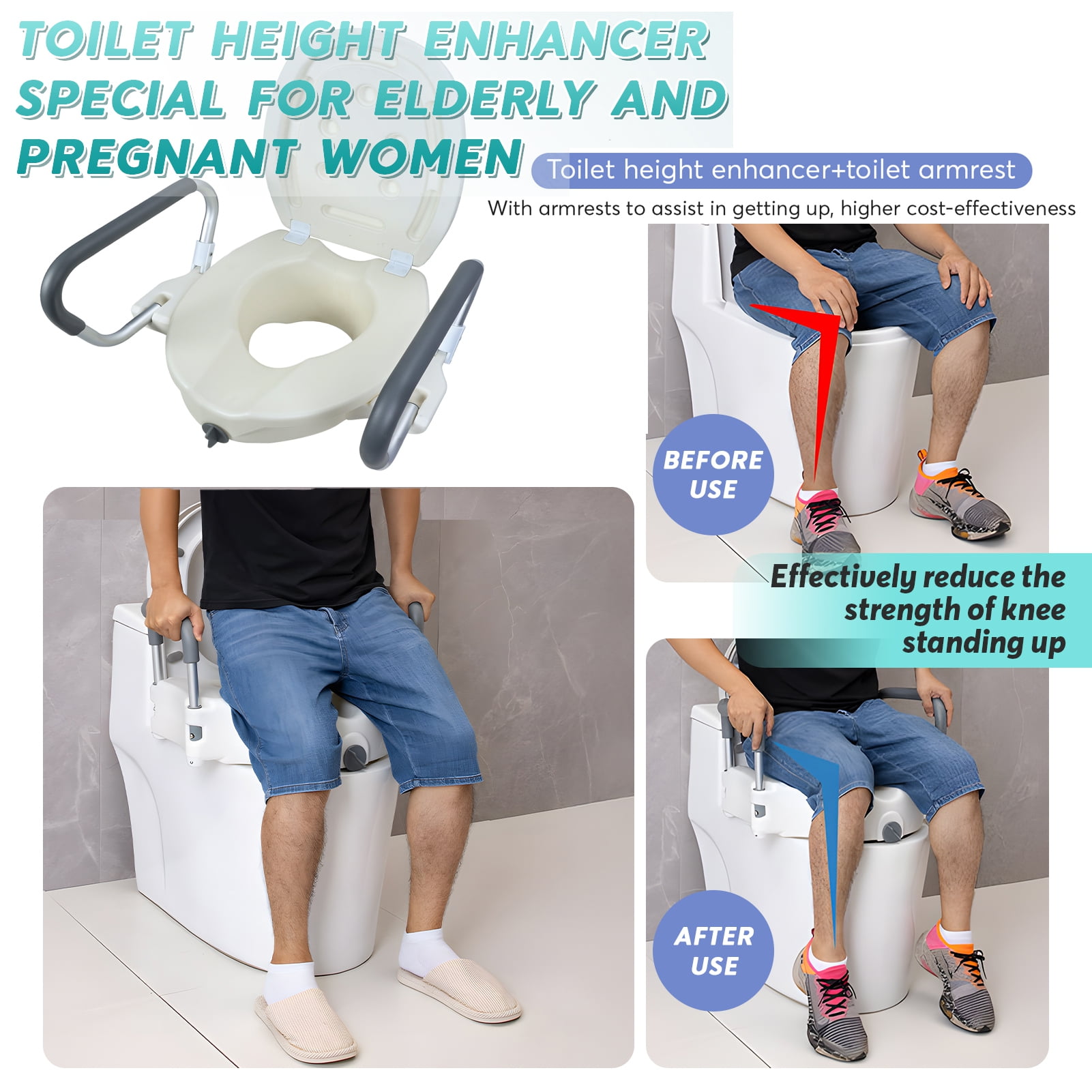 Tereitr Toilet Seat Riser with Lid and Handles, Raised Toilet Seat for ...