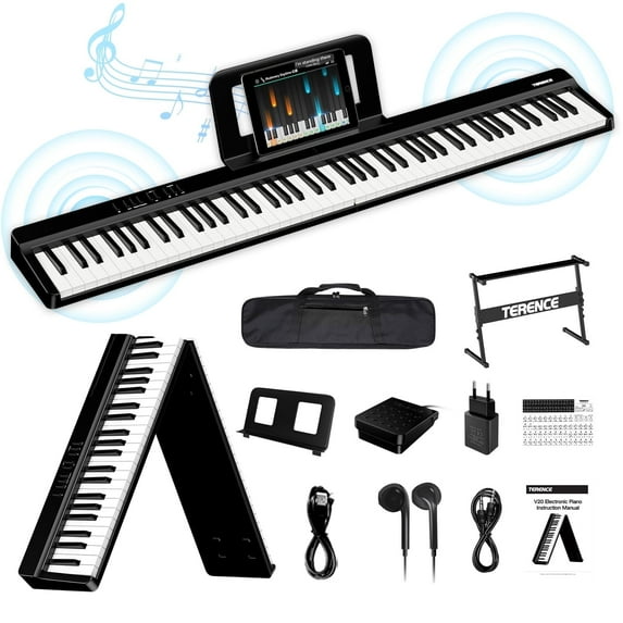 TERENCE V20 Portable Piano Keyboard 88 Keys Semi-Weighted Keyboard with MIDI Bluetooth Electric ...