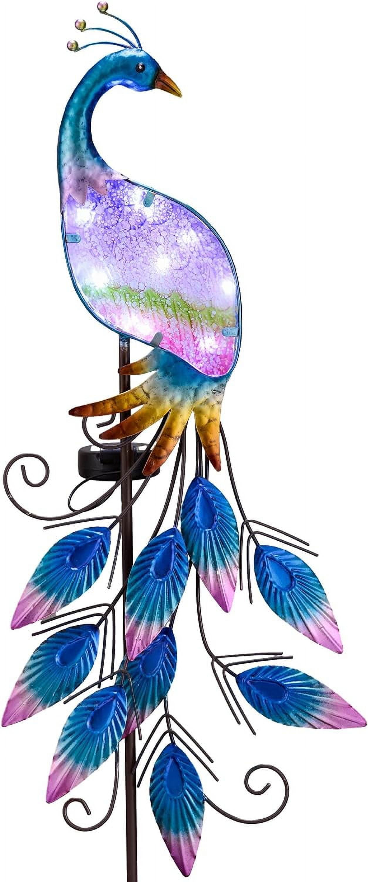 Teresa's Collections Purple Peacock Solar Stake Lights, LED Glass ...