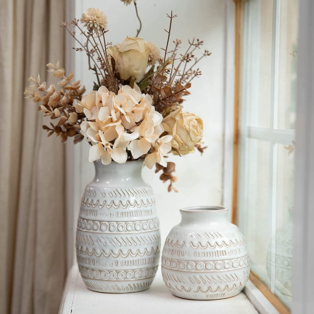 "Teresa's Collections Farmhouse Vases: 5""H, 7.7''H Boho, Rustic White ...
