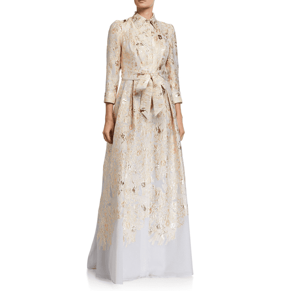 Teri Jon by Rickie Freeman GOLD Women's Metallic Shirtwaist Gown, US 2 ...