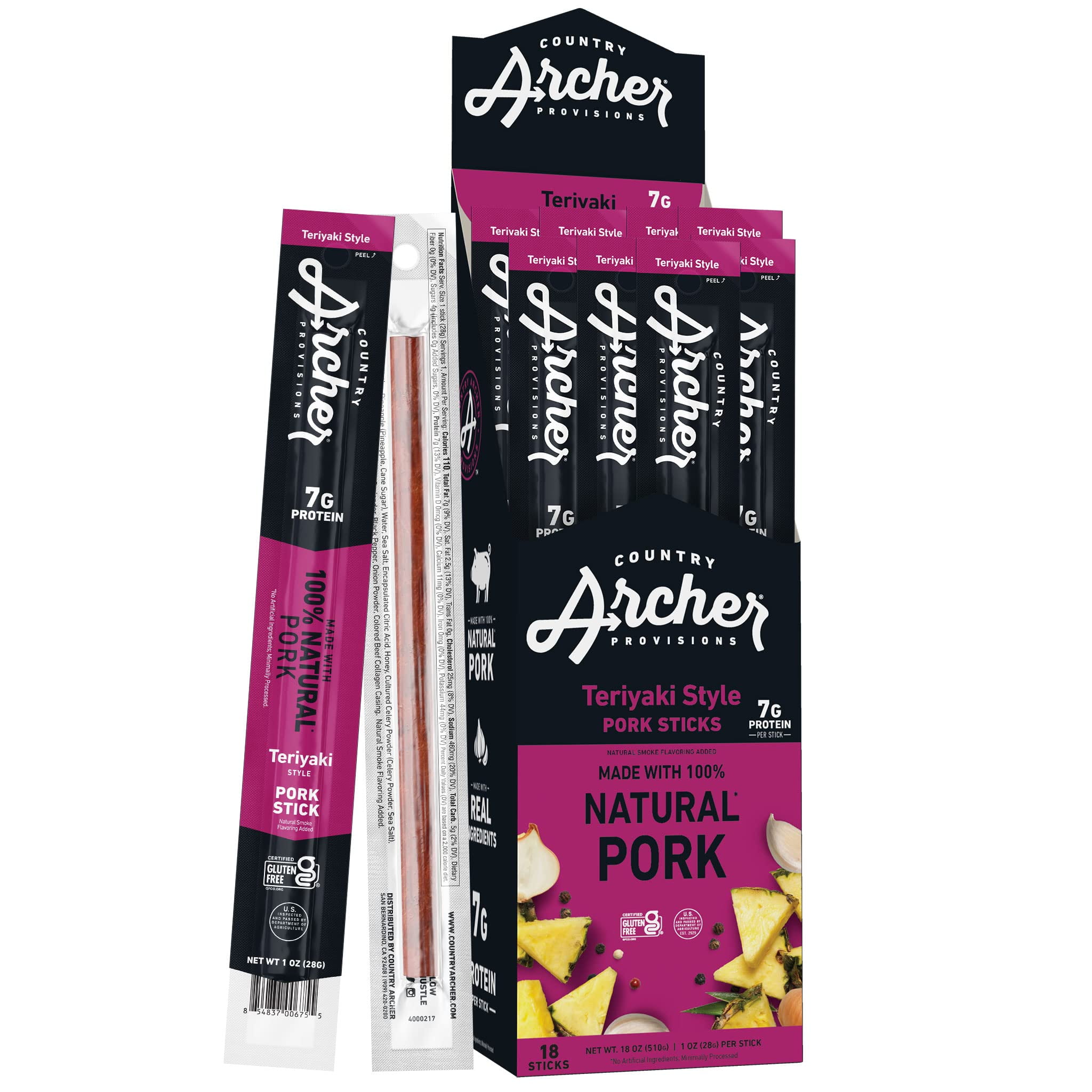 Teriyaki Pork Jerky Sticks Jms2 By Country Archer 100 Natural Pork Gluten Free Msg Free