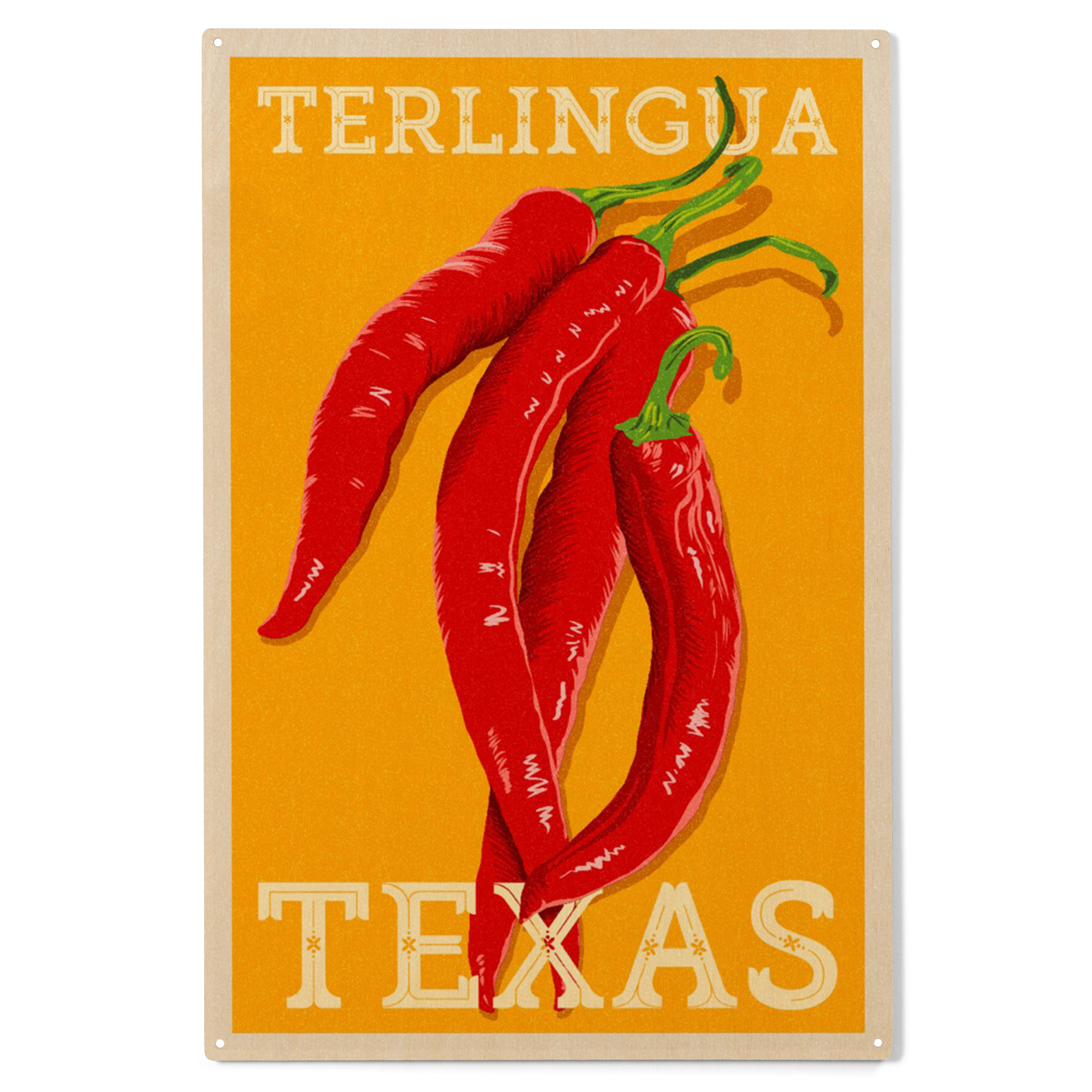 Terlingua, Texas, Red Chiles, Letterpress Birch Wood Wall Sign (10x15 ...