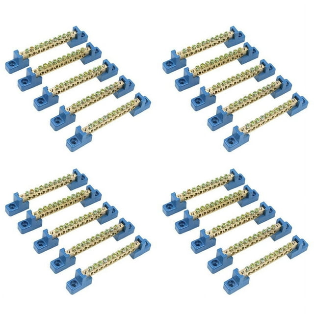 Terminal Block Blue Terminal Bus Bar 10 Positions Screw Brass Terminal Grounding Strip Bus Bar ...