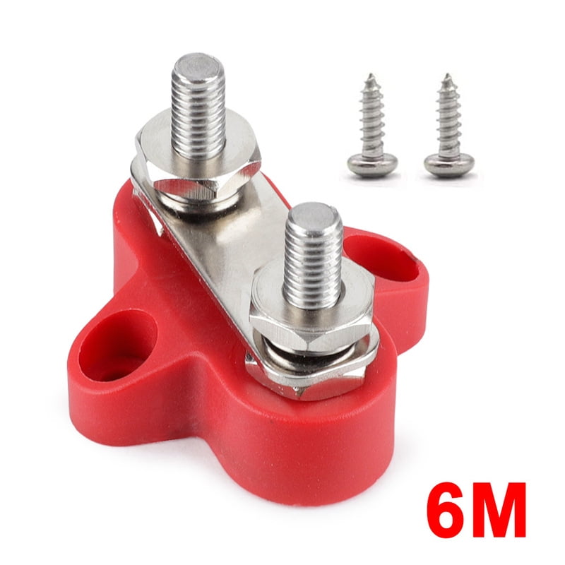 Terminal Block M6 Dual Stud 80A DC 48V Bus Bar Power Terminal Block Positive Negative Fixed ...