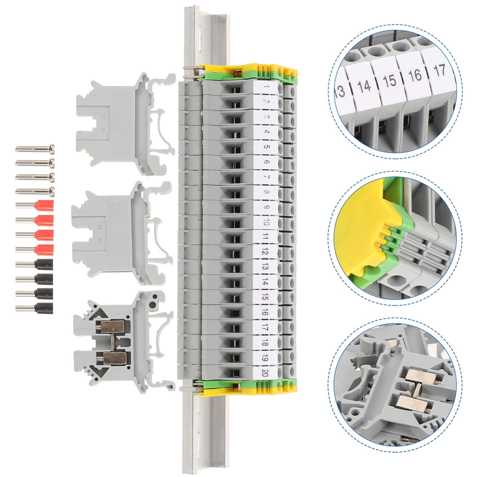 Terminal Blocks, 1 Set Din Rail Terminal Block Include Ground Block ...
