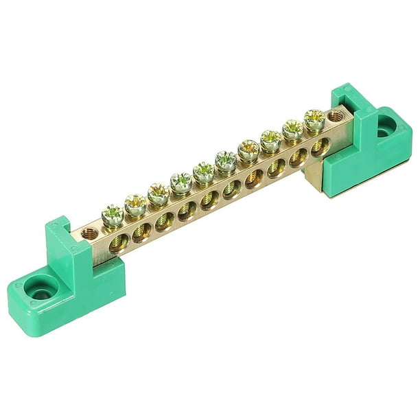 Terminal Ground Bar Screw Block Barrier Brass 10 Positions Green ...