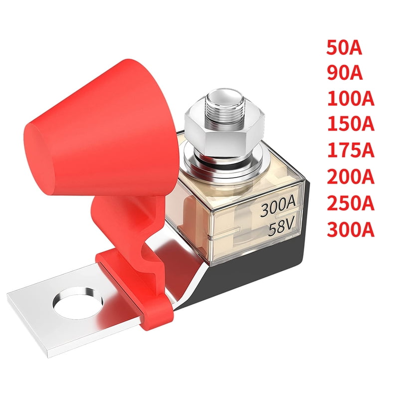 Terminal Mount Fuse Block Kit 58V with Single Stud 5/16"(M8) Marine Rated Battery Fuse and ...
