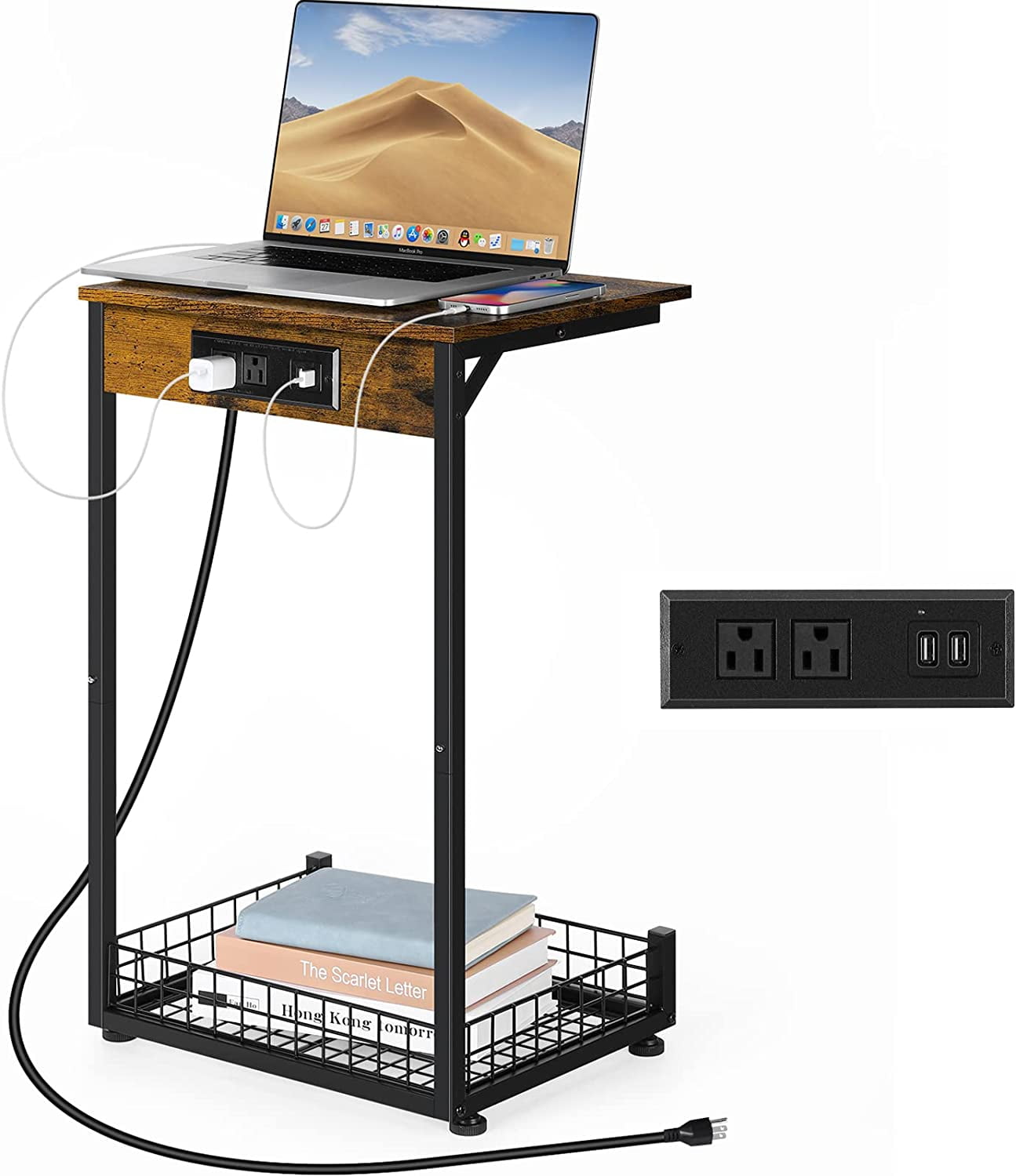 Terminal Table (With Charging Station Socket) Narrow Bedside Table ...