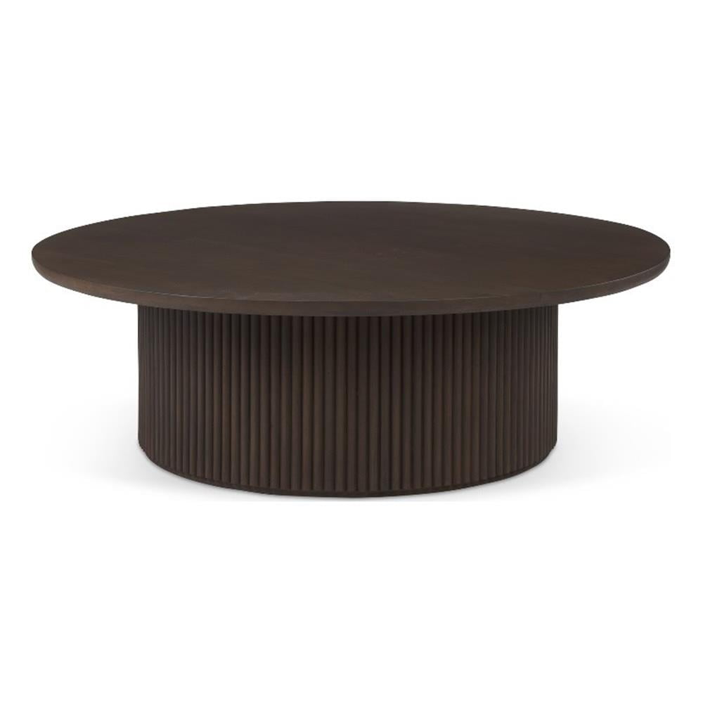 Terra 48L x 48W x 15H Dark Brown Wood Round Fluted Coffee Table ...