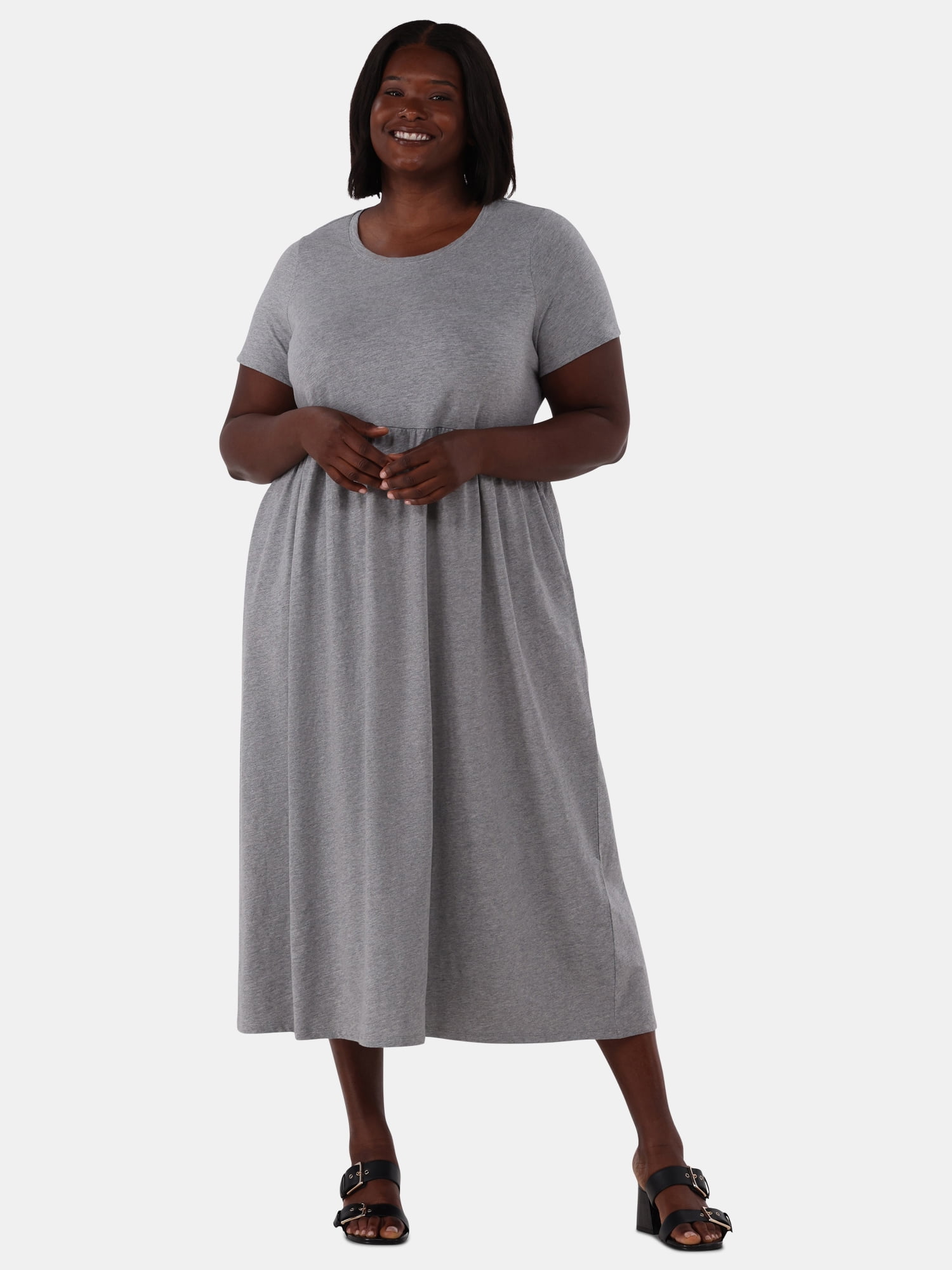 Terra & Sky Women's Plus Size Cotton Gathered Waist T-Shirt Dress ...