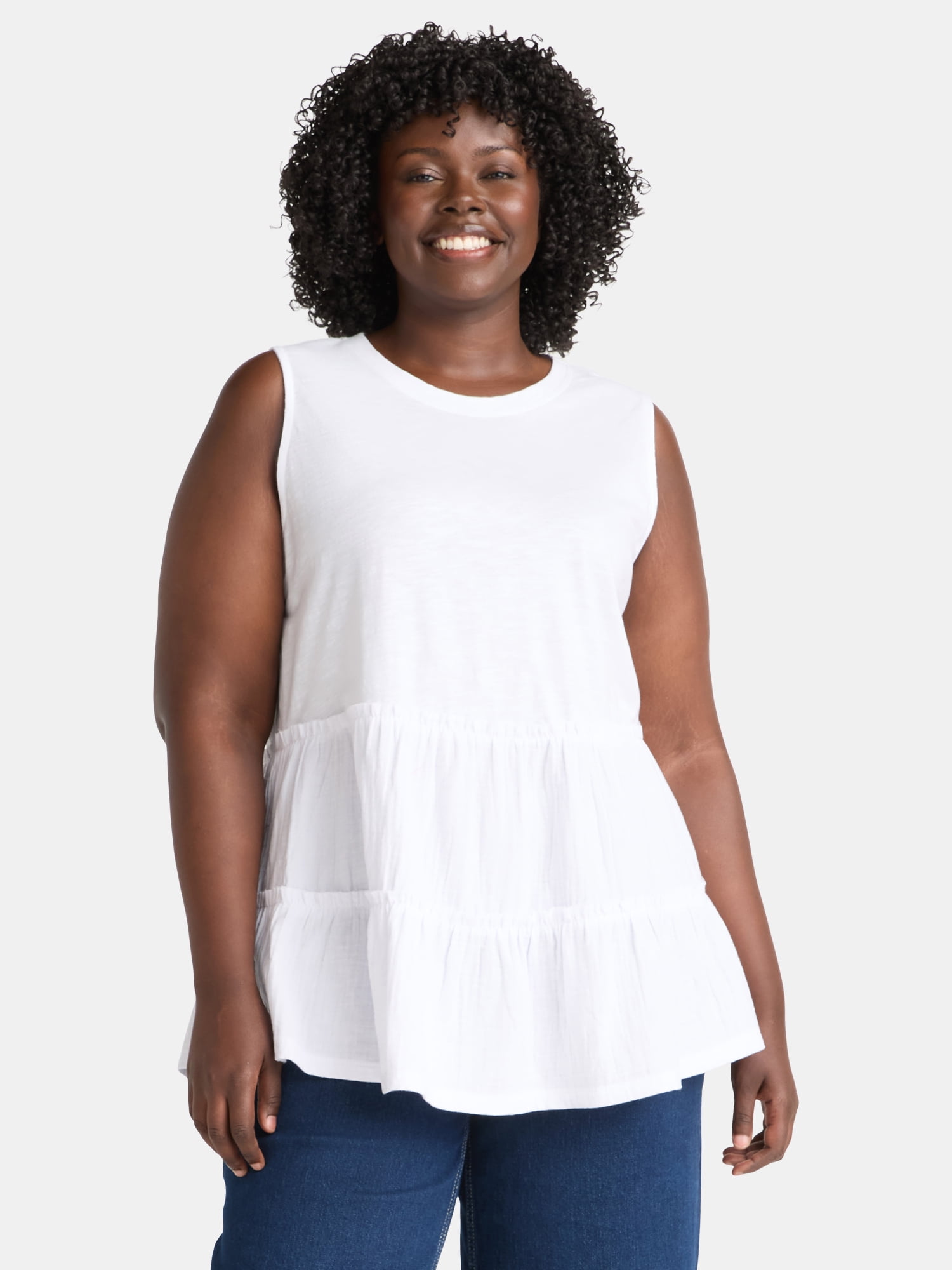 Terra & Sky Women's Plus Sleeveless Cotton Tunic Tank Top, Longer ...