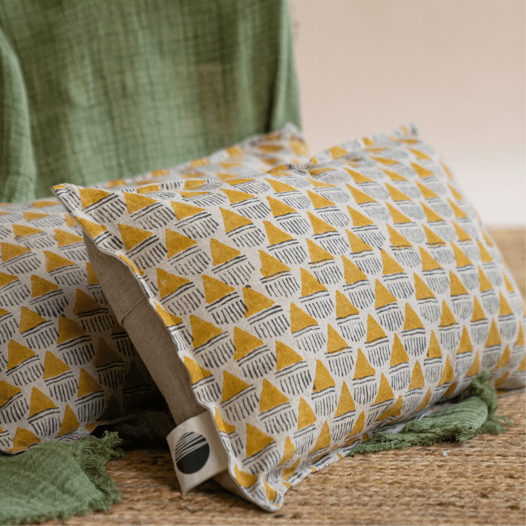 Terra Home Prisma Hand Block Printed Linen Cushion Cover in Mustard ...