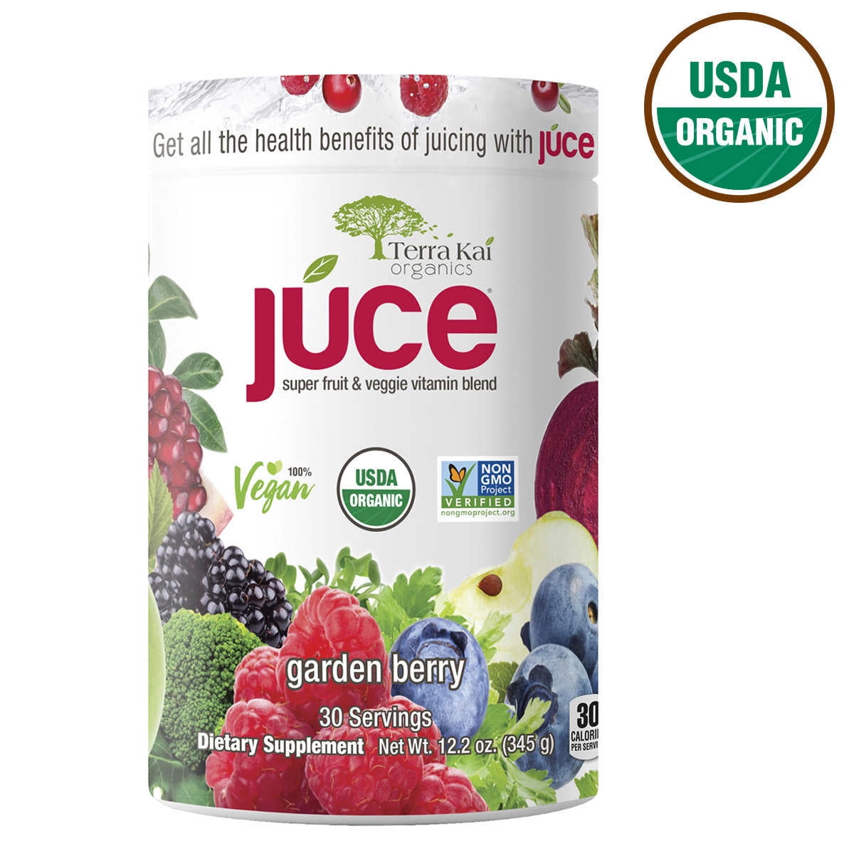 Terra Kai Organic Juce Super Fruit & Veggie Powder, Garden Berry Flavor ...