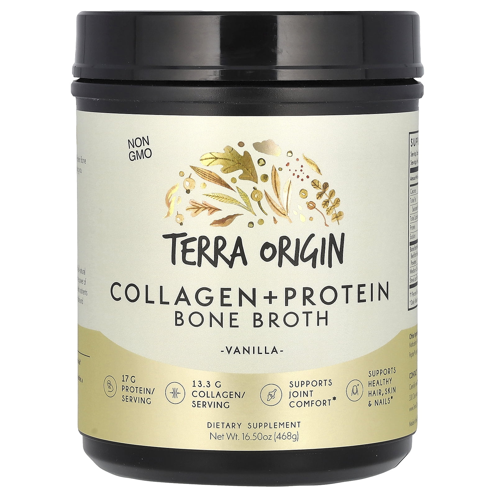 Terra Origin Collagen + Protein Bone Broth, Vanilla Flavor, Beef ...