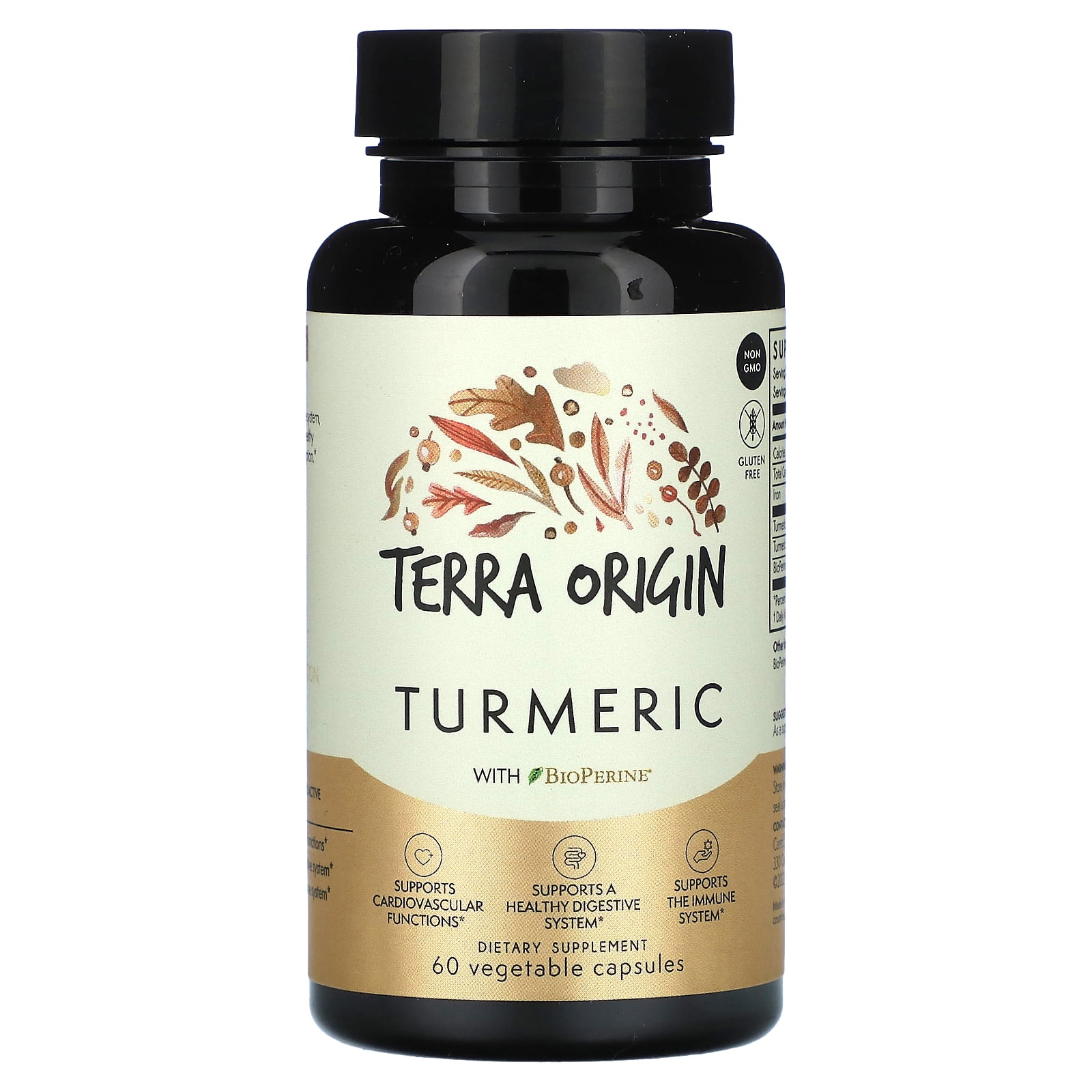 Terra Origin Turmeric With BioPerine, 60 Vegetable Capsules - Walmart.com
