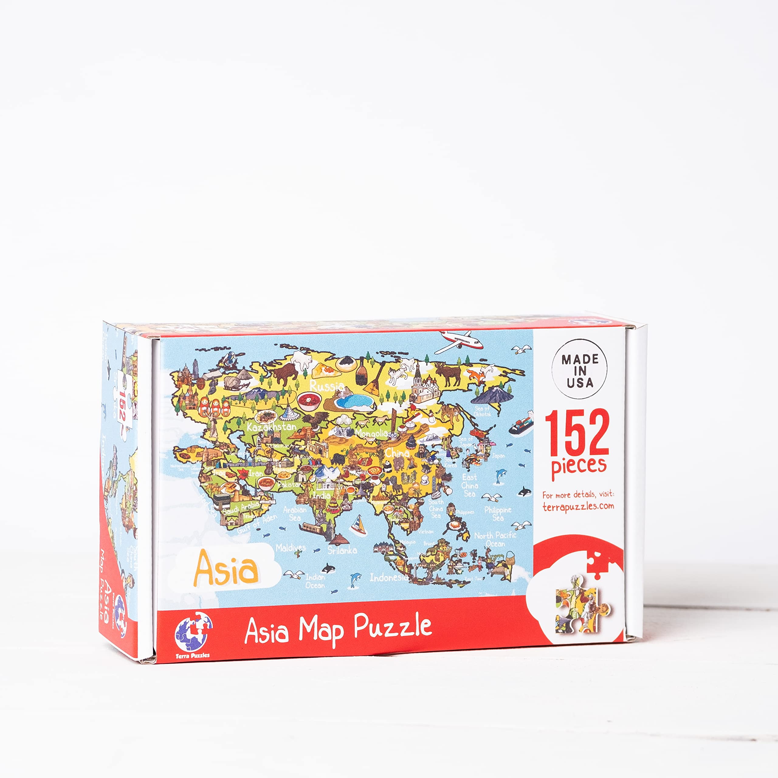 Terra Puzzles Asia Map EC36 Wooden Jigsaw Puzzle 152 Piece, 15x10 ...