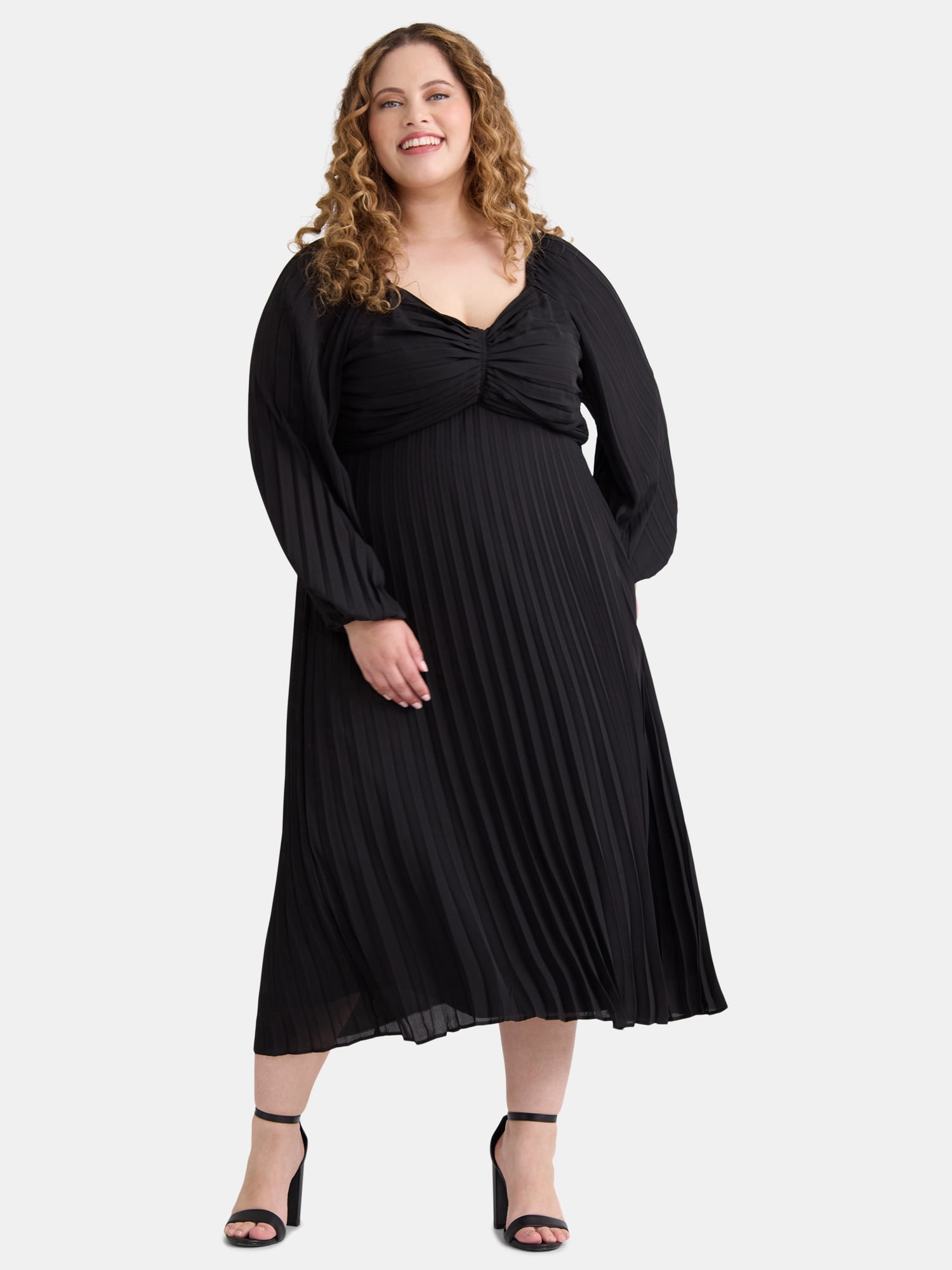 Terra & Sky Plus Size Sweetheart Midi Dress, Elegant Pleated Georgette ...