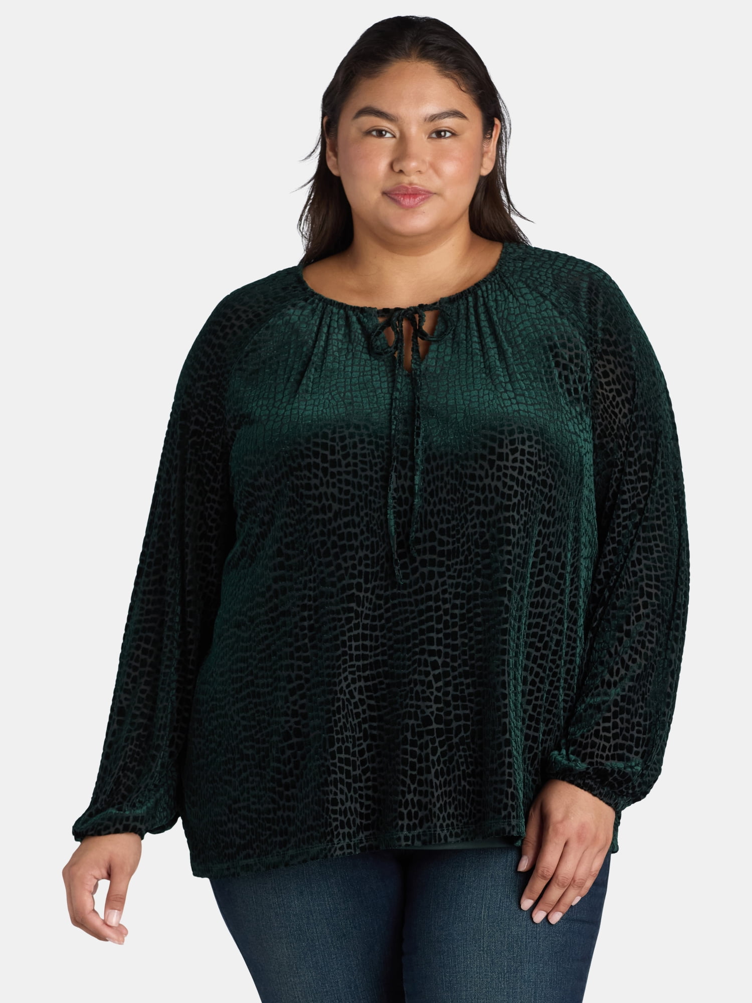 Terra & Sky Plus Size Velvet Open Neck Blouse - Walmart.com
