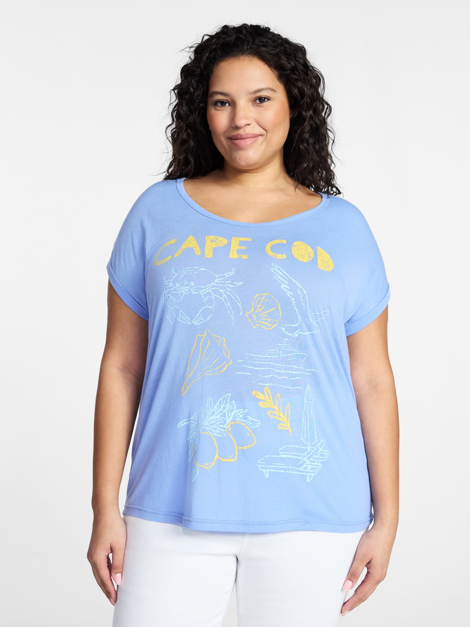 Terra & Sky Women's Plus Size Cape Cod Graphic Tee with Short Sleeves ...