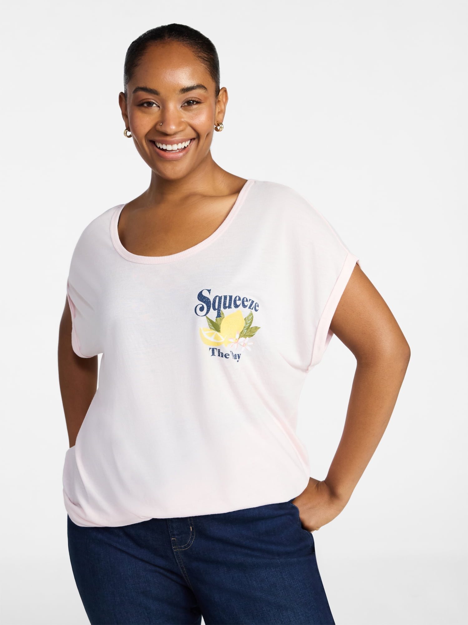 Terra & Sky Women's Plus Lemons Graphic Tee with Short Sleeves, Sizes ...