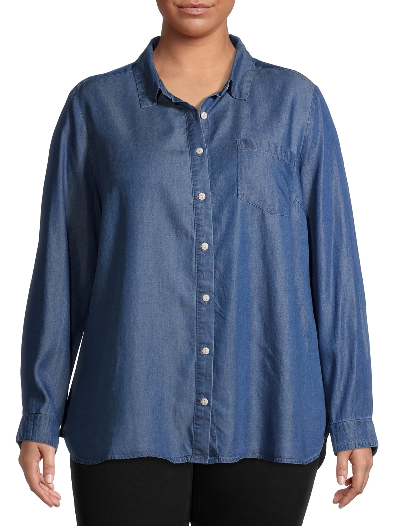 Terra & Sky Long Sleeve One Pocket Button Down Shirt (Women's Plus), 1 ...