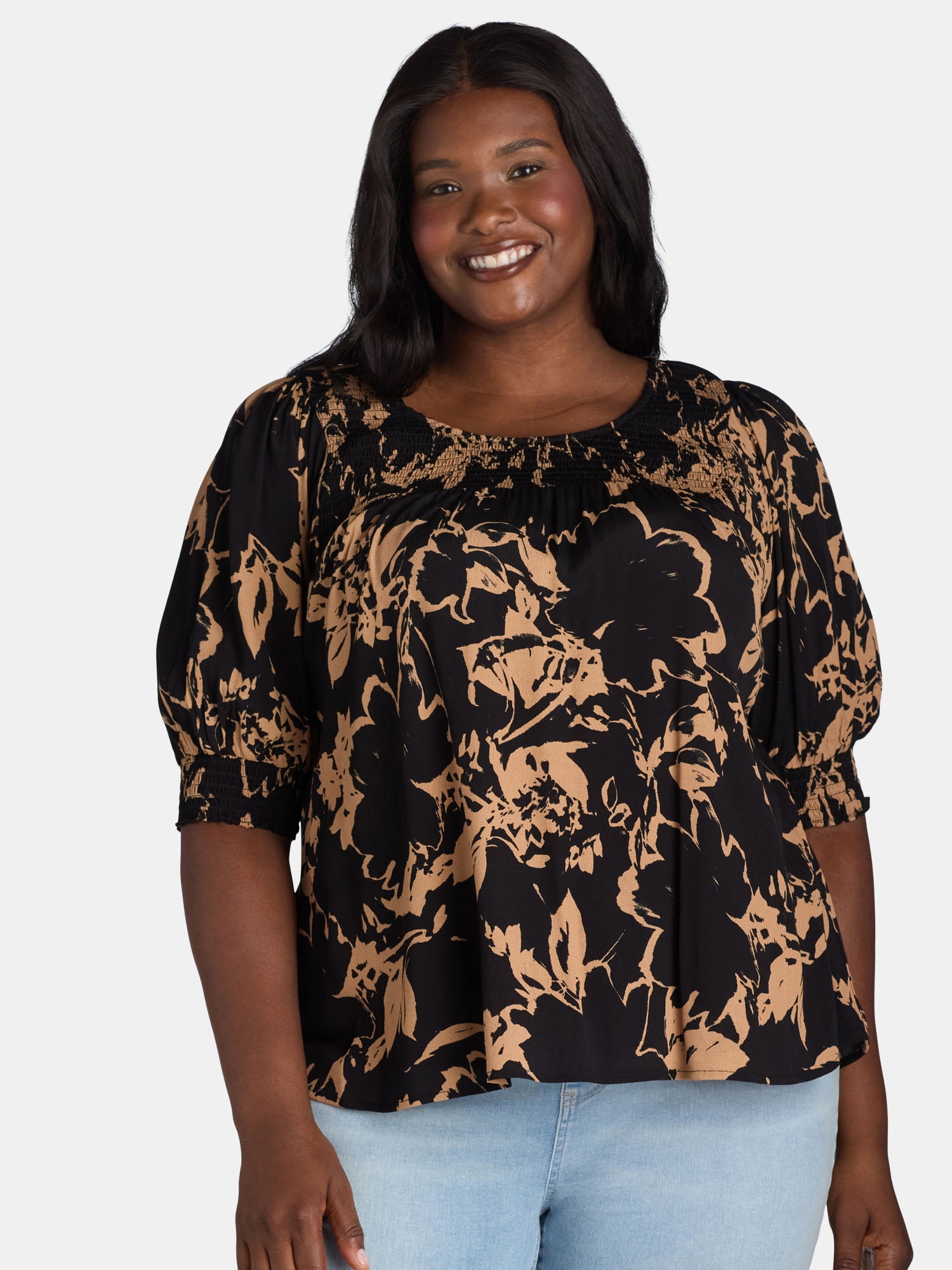 Terra And Sky Womens Plus Smocked Blouse Sizes 1x 5x