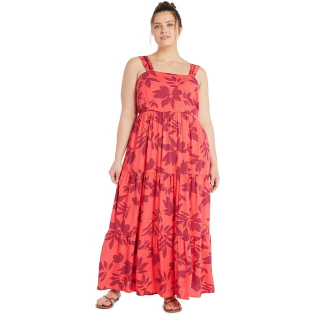 Terra And Sky Womens Plus Size Linen Blend Square Neck Maxi Dress 0x 5x