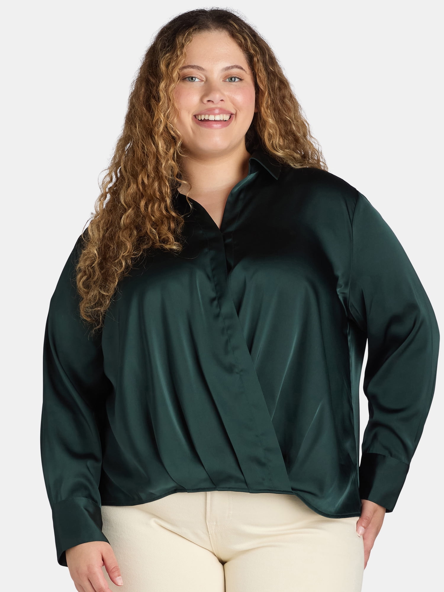 Terra & Sky Women's Plus Size Surplice Satin Blouse, 0X-5X - Walmart.com