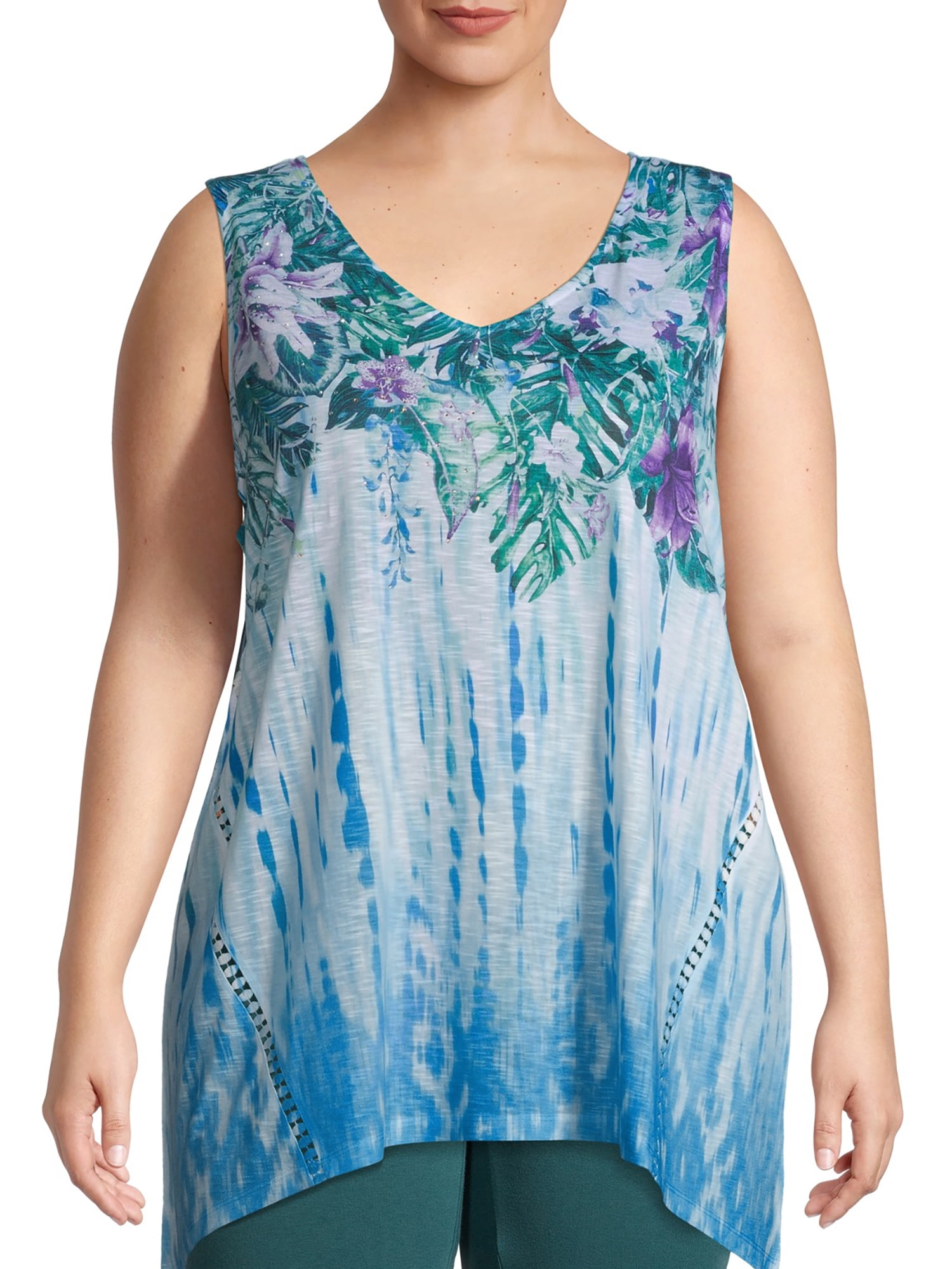 Terra & Sky Sleeveless Lace Relaxed Fit Polyester Tank Top (Women's ...