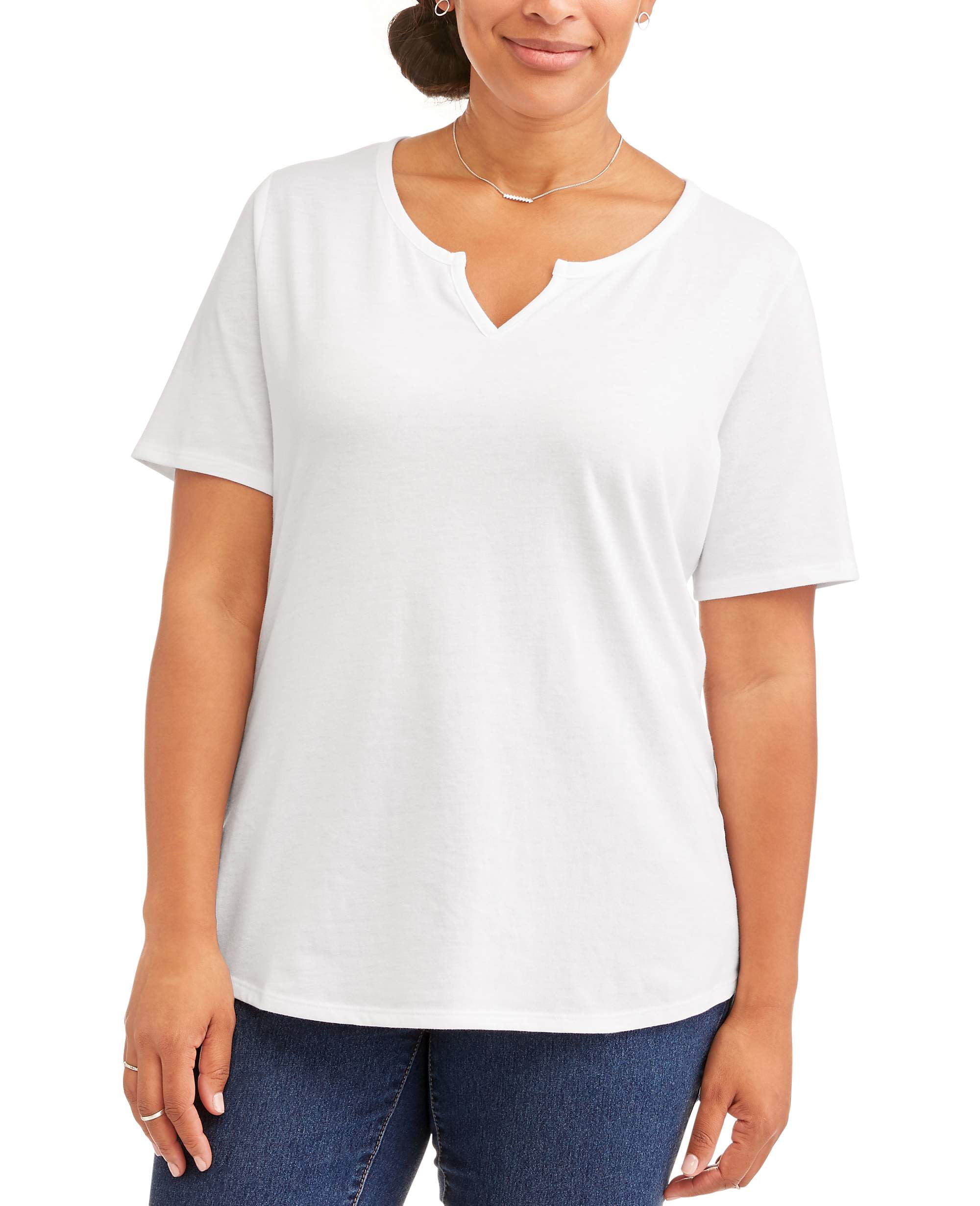 Terra & Sky Split Neck Tee - women's Relaxed Fit T-Shirt - Walmart.com