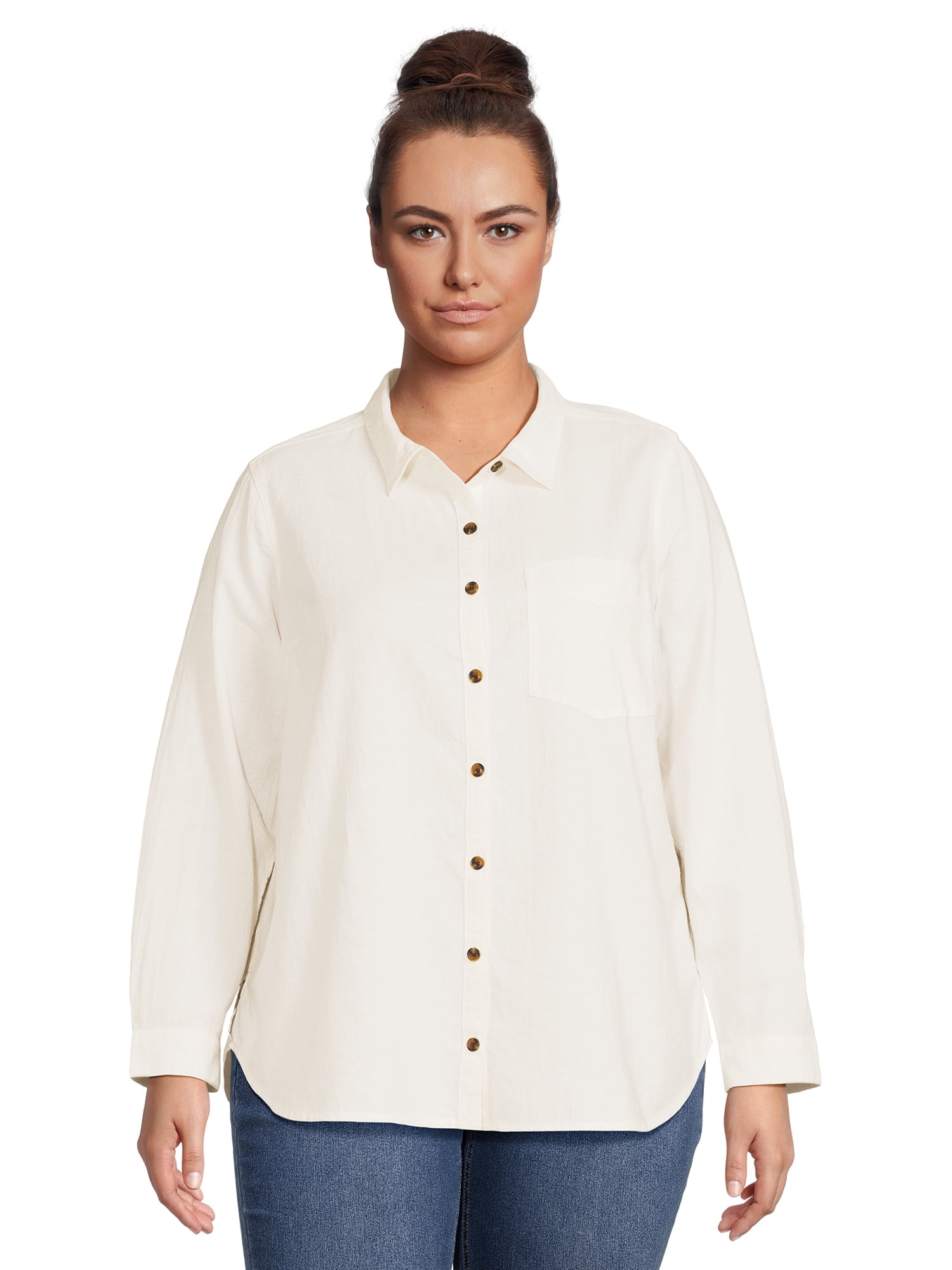 Terra & Sky Women's Button Down Woven Top - Walmart.com