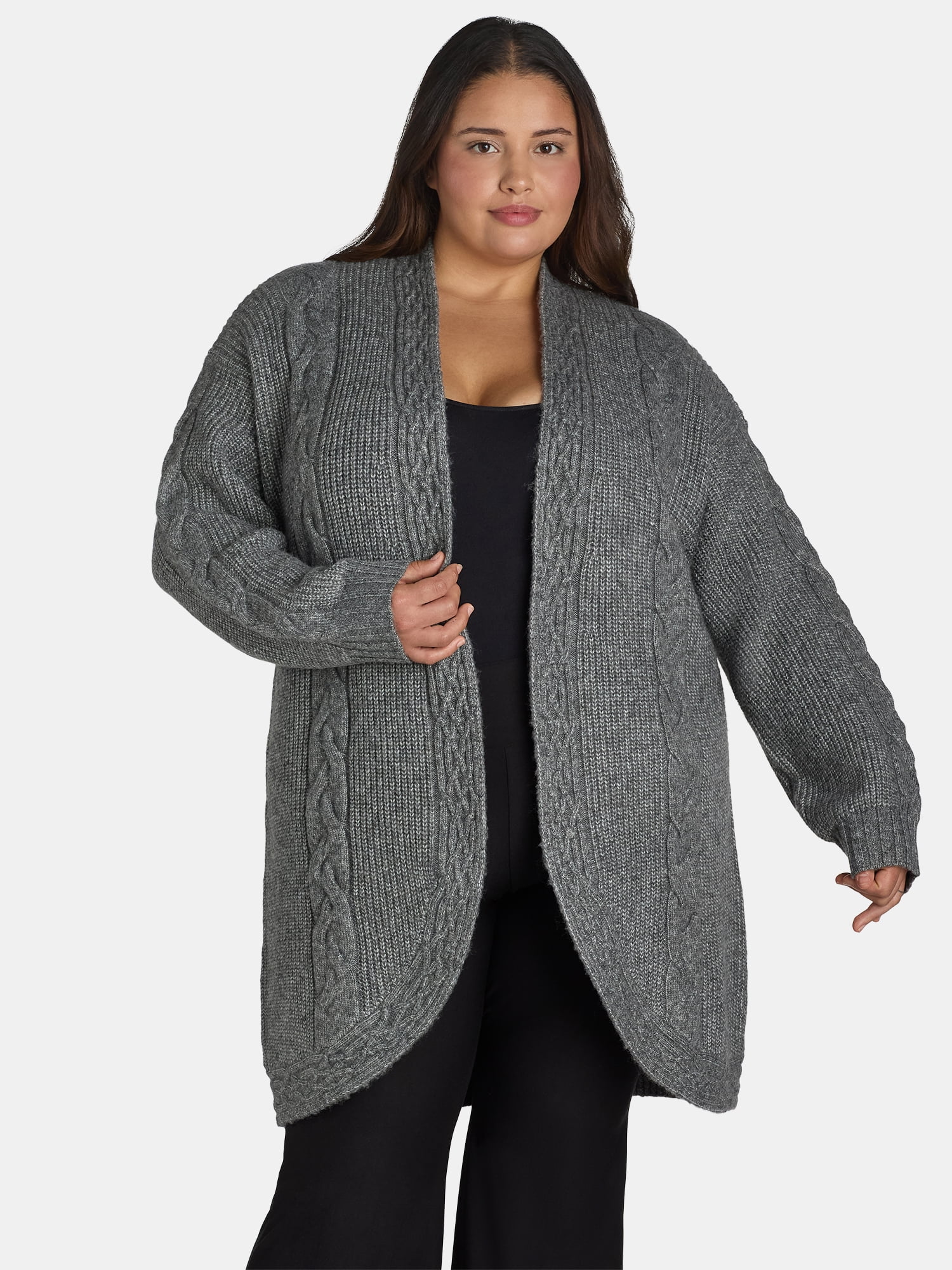 Terra & Sky Women's Plus Cable Knit Duster Cardigan, Midweight, Sizes ...