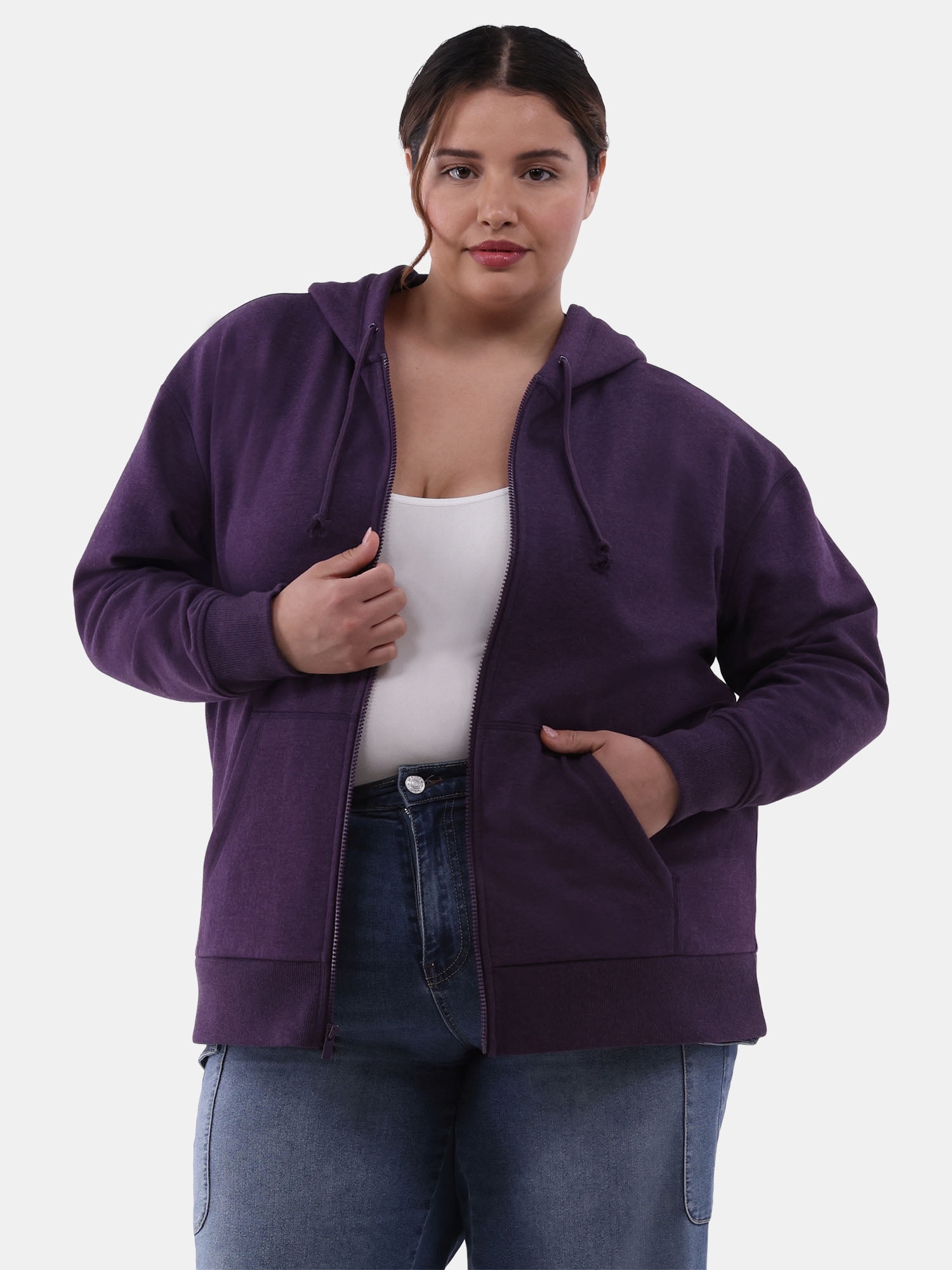 Terra & Sky Women’s Plus Size Zip Front Fleece Hoodie Jacket - Walmart.com