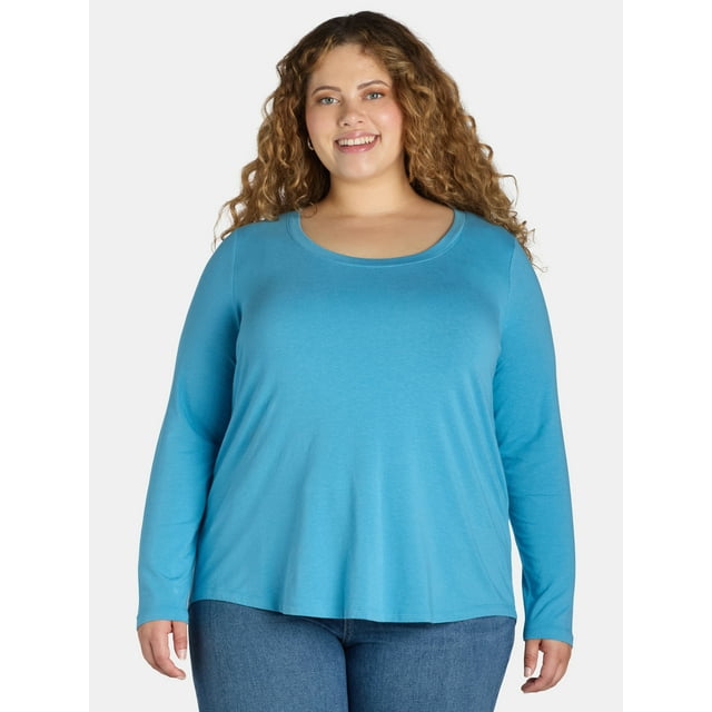 Terra & Sky Women's Plus Size Scoop Neck Tee with Long Sleeves ...
