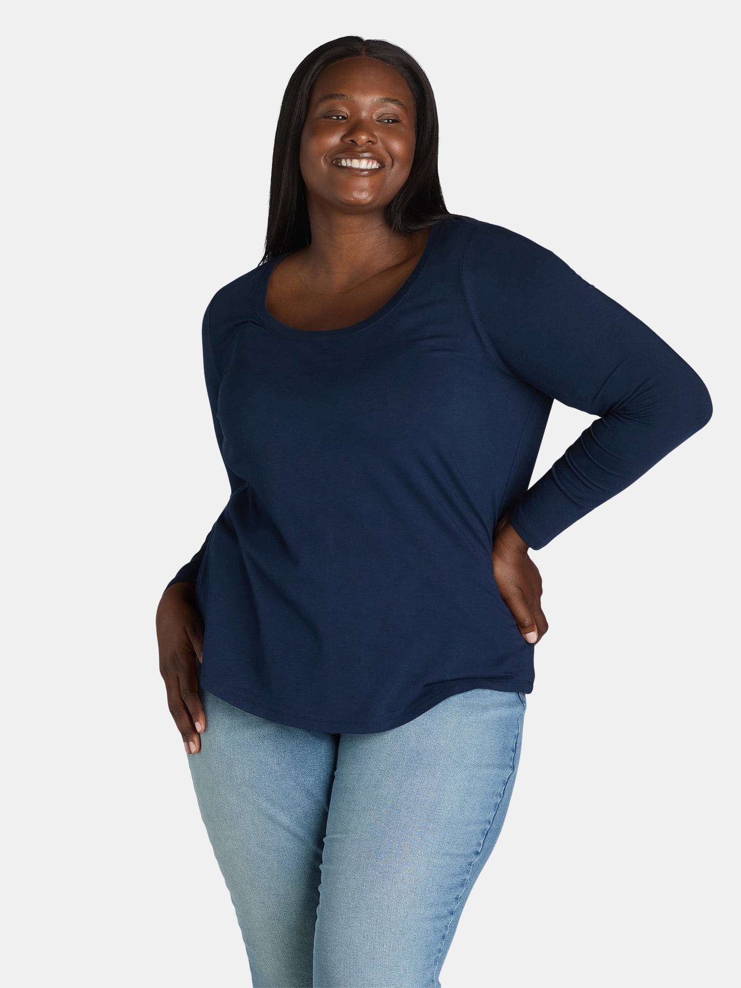 Terra & Sky Women's Plus Size Scoop Neck Tee with Long Sleeves ...