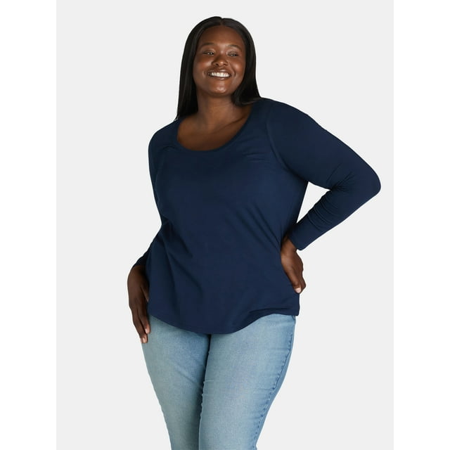 Terra & Sky Women's Plus Size Scoop Neck Tee with Long Sleeves ...